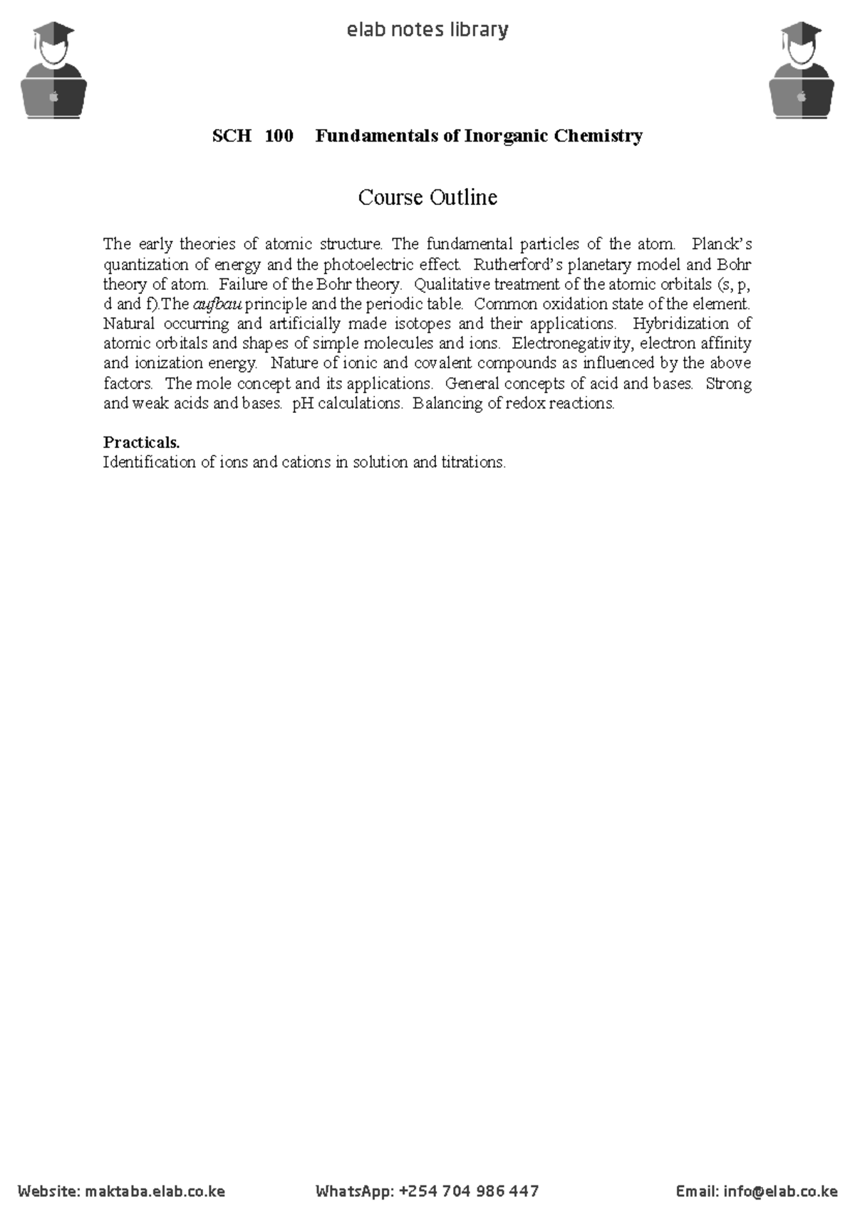 Principles OF Inorganic Chemistry BCH1103 - SCH 100 Fundamentals of ...