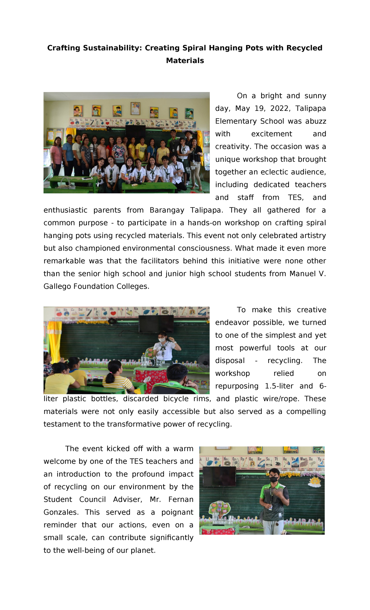 Narrative Report About Recycled Hanging POTS - Crafting Sustainability ...