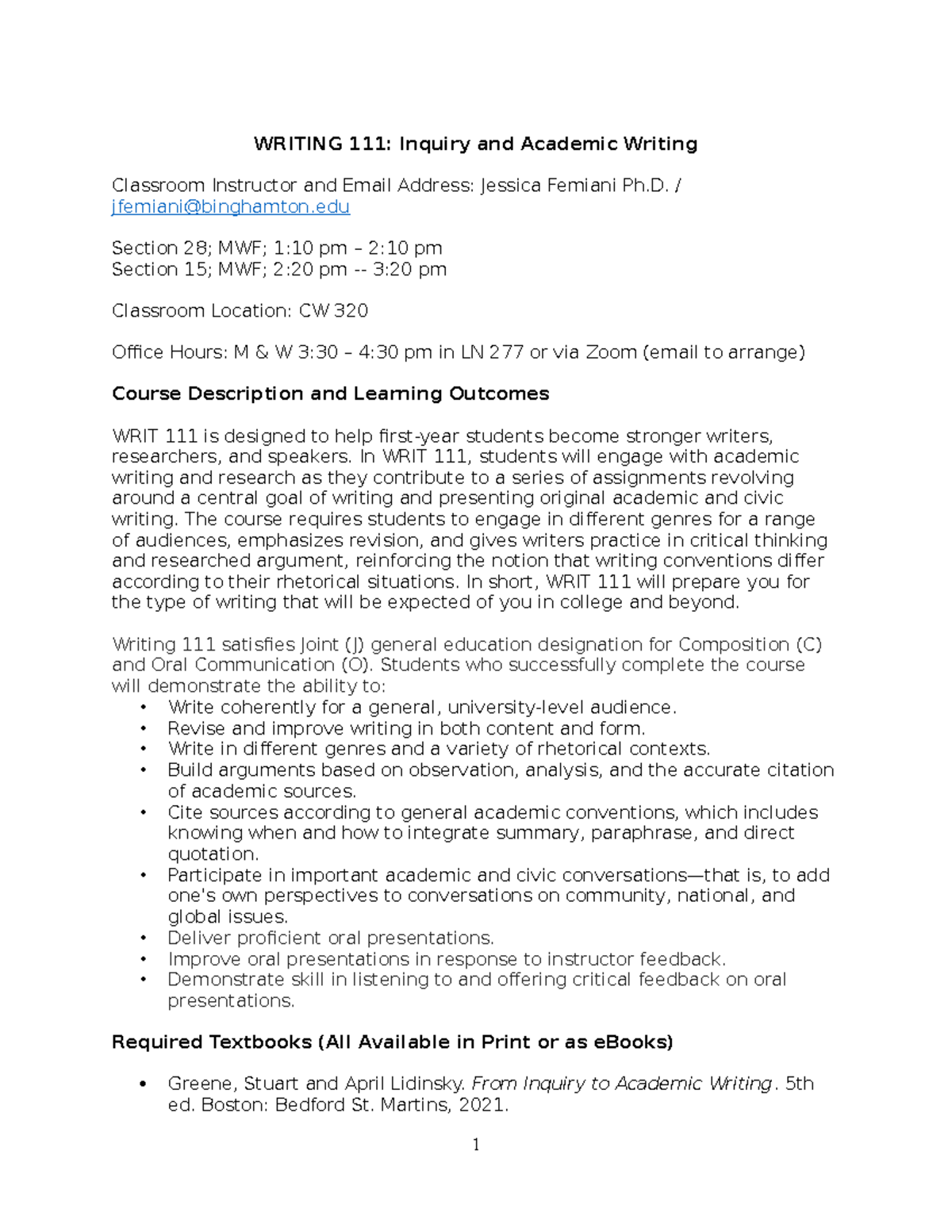 111 Syllabus Fall 21 - WRITING 111: Inquiry and Academic Writing ...