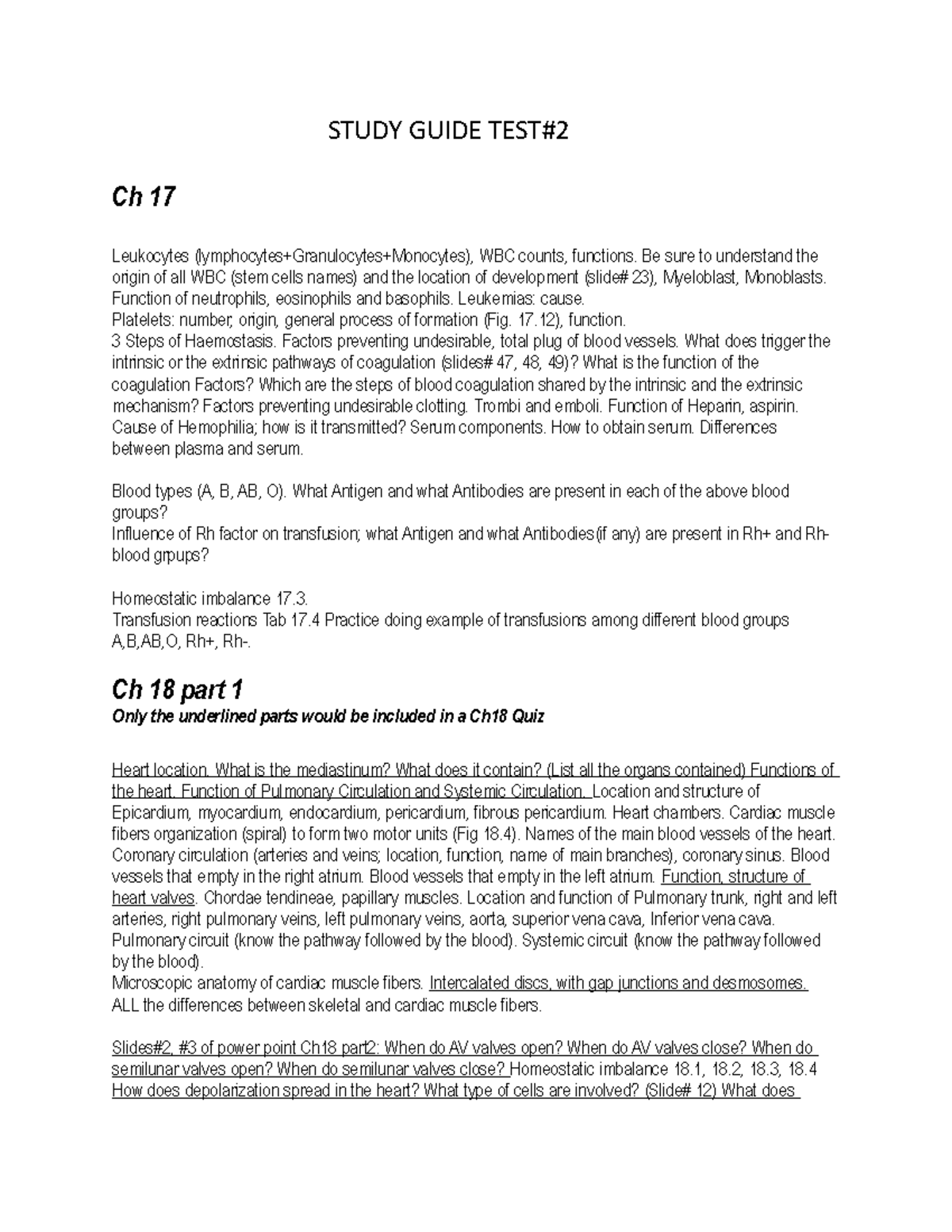 Study G. TEST#2 A&P2 Winter 2022 - STUDY GUIDE TEST# Ch 17 Leukocytes ...
