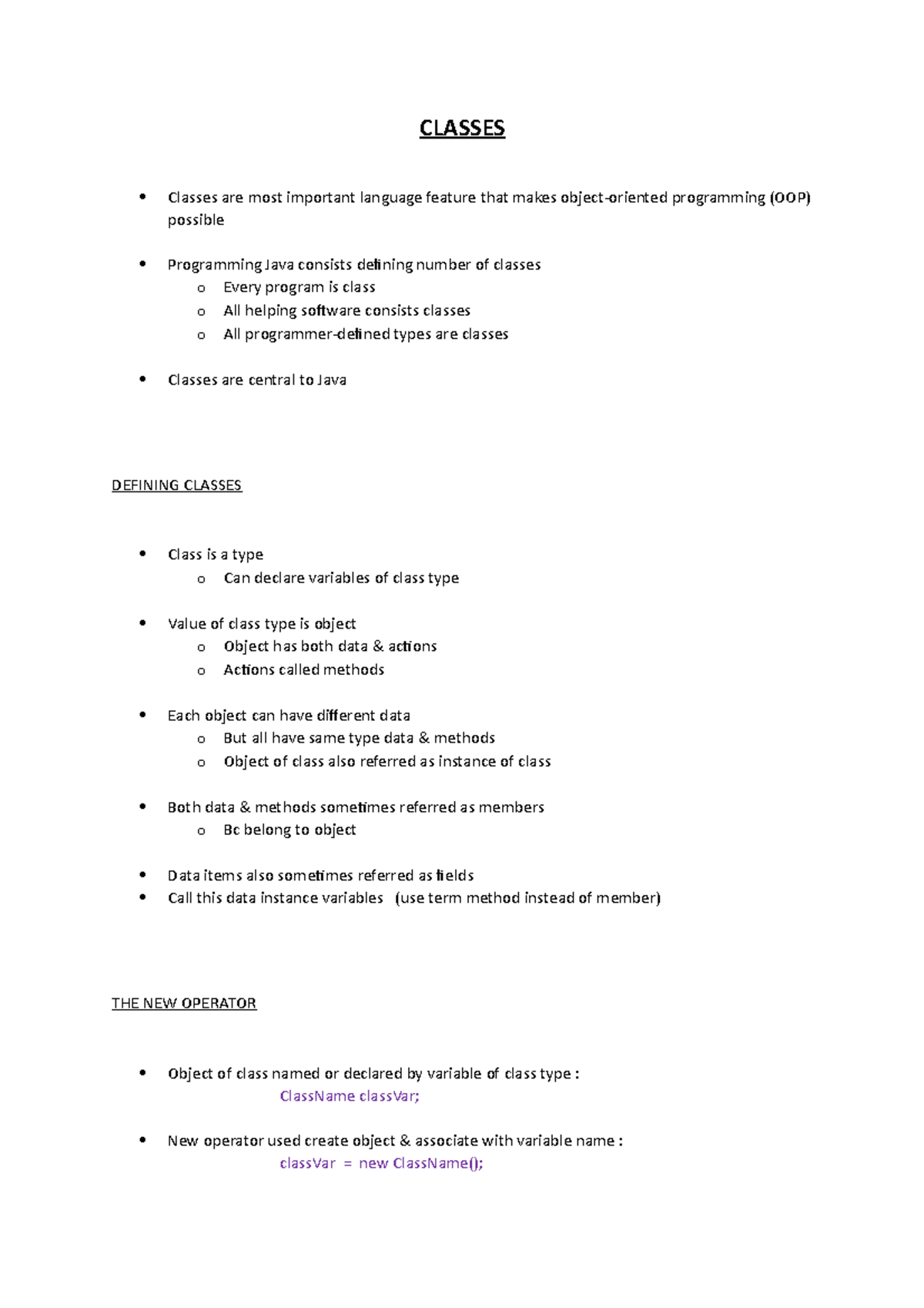 4. Classes - CSC1015F UCT - CLASSES Classes are most important language feature that makes - Studocu