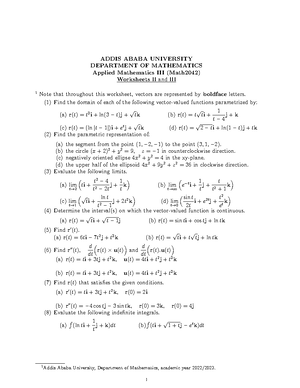 Applied III Course outline - ABABA UNIVERSITY DEPARTMENT OF MATHEMATICS ...