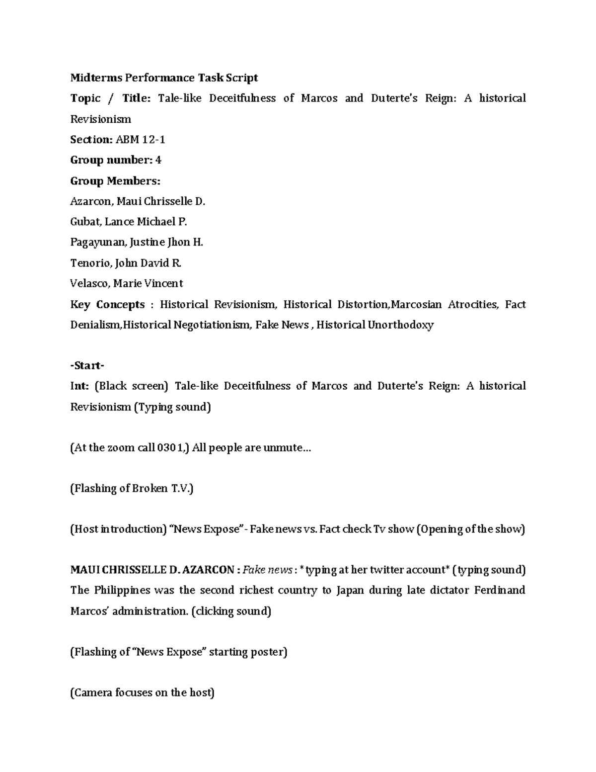 Group 4 Midterm Script - Midterms Performance Task Script Topic / Title ...