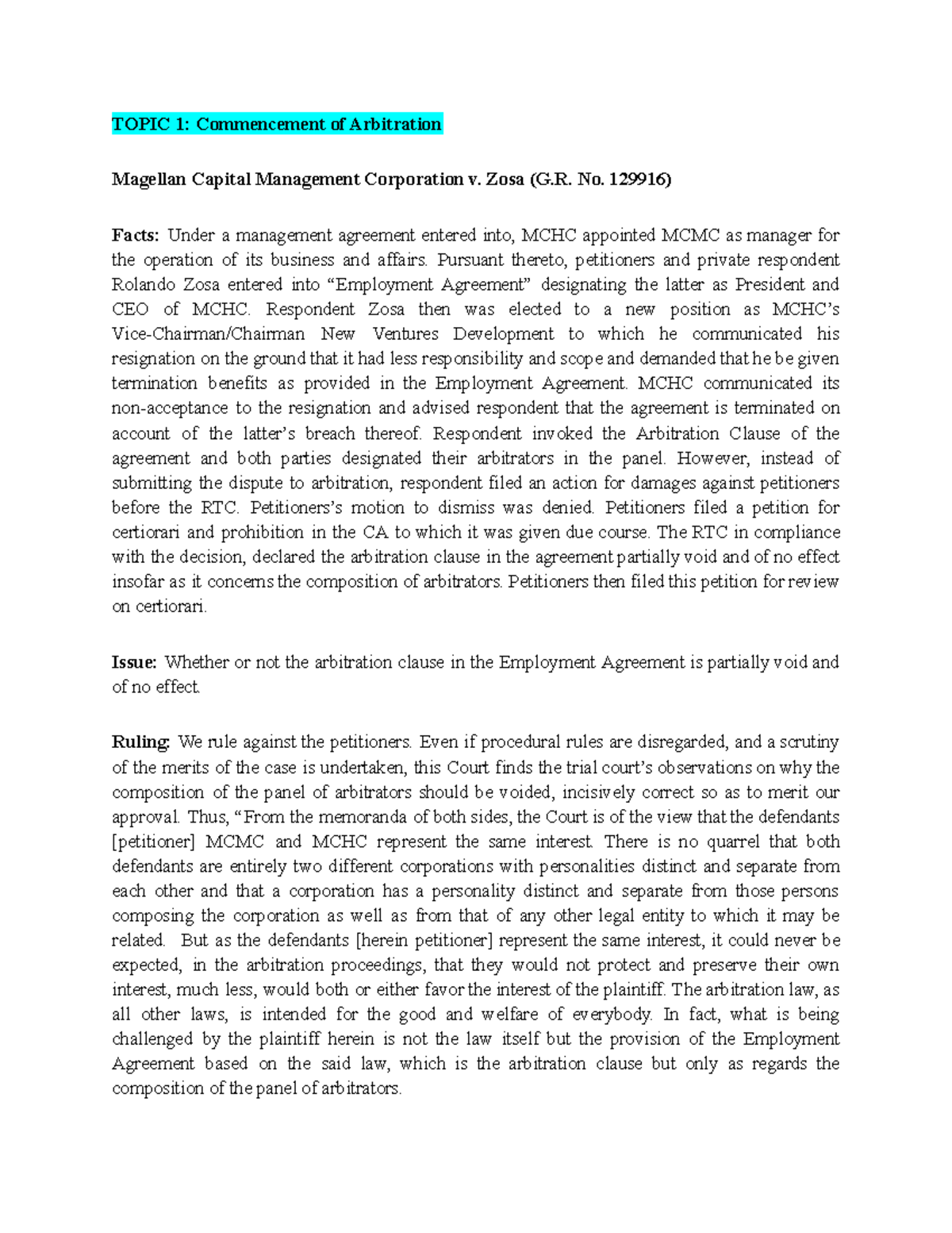 ADR Cases - Alternative Dispute Resolution - TOPIC 1: Commencement of ...