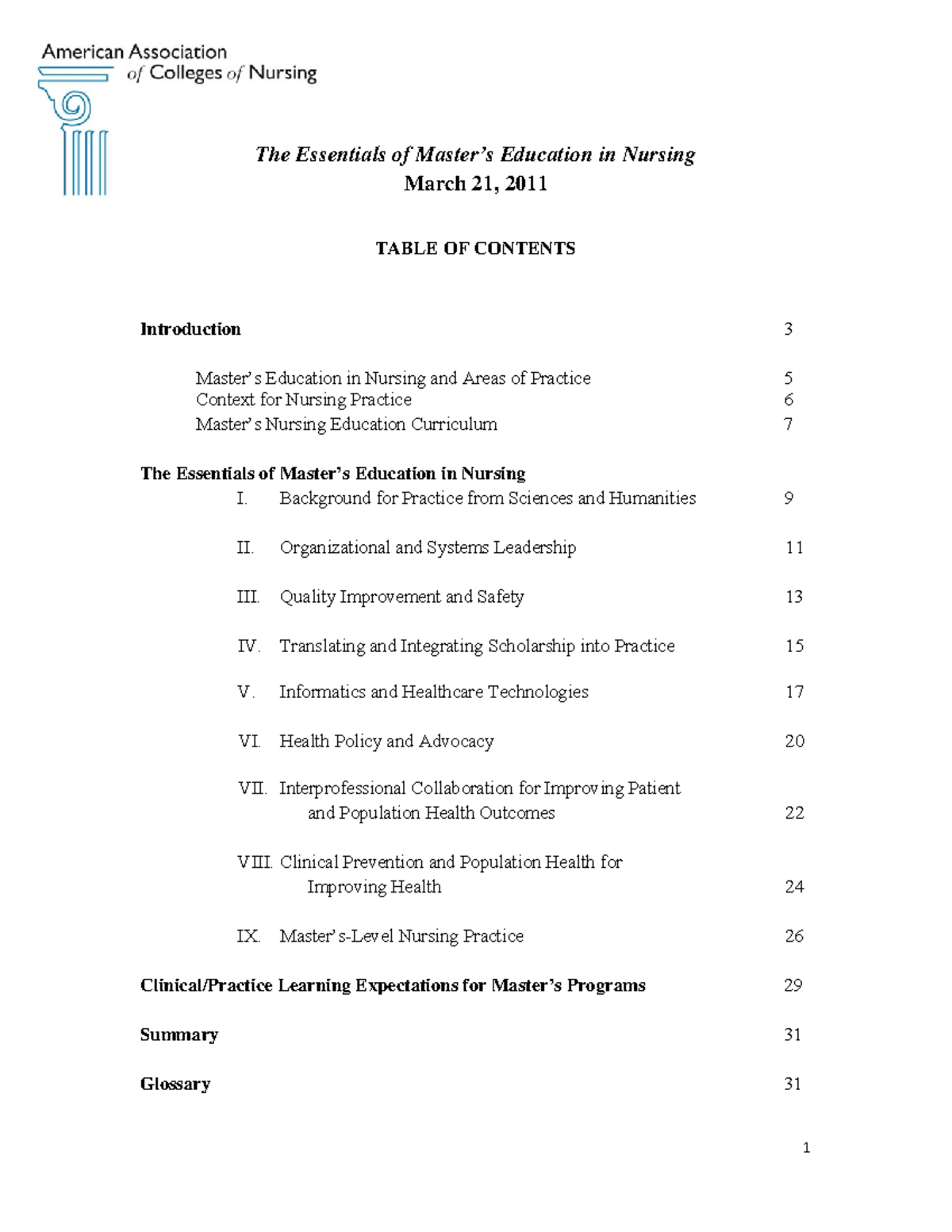 Masters Essentials 11 - The Essentials of Master’s Education in Nursing ...