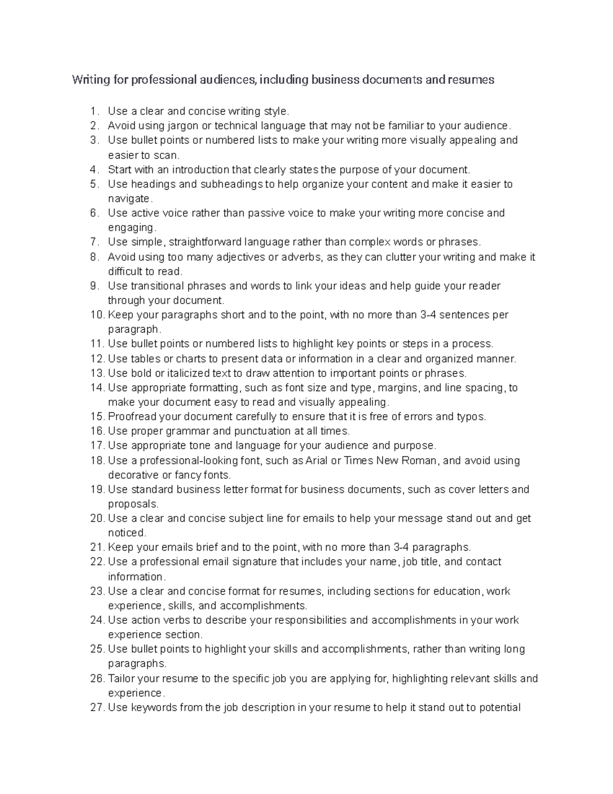 Writing for professional audiences, including business documents and ...