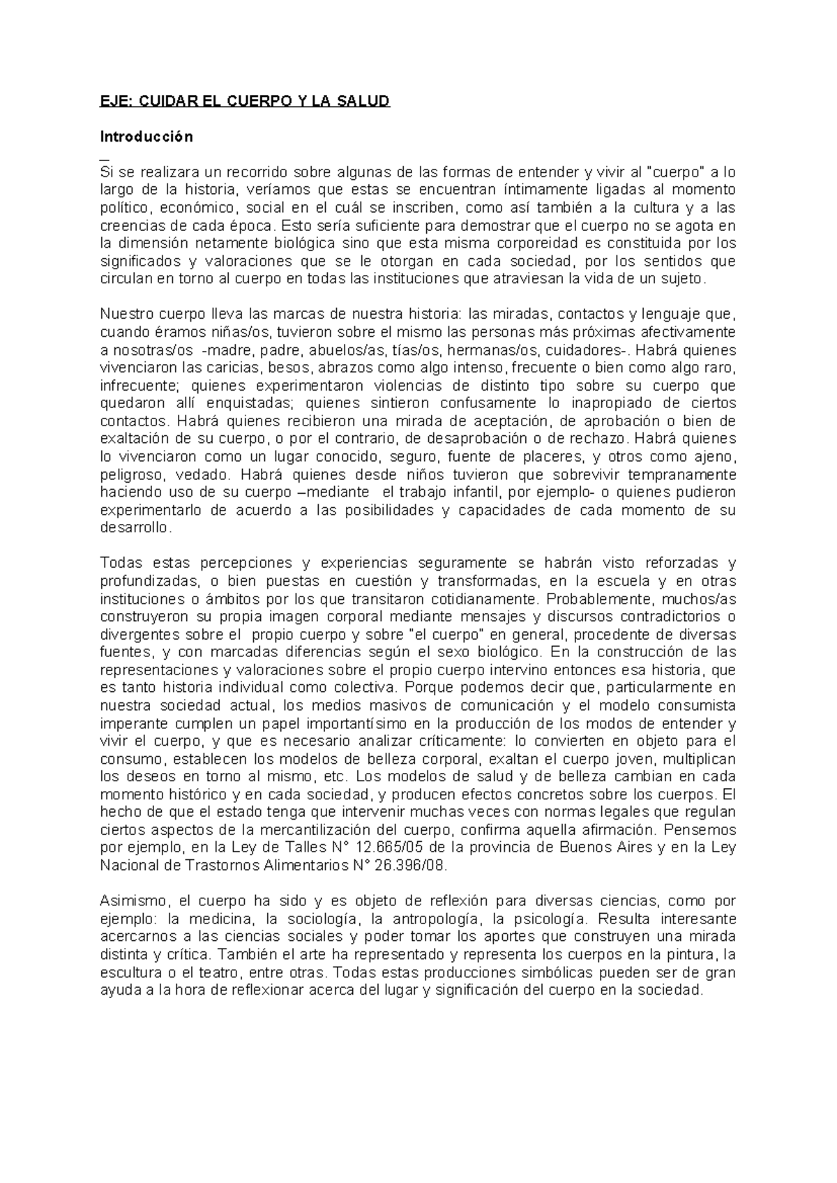 EJE Cuidar el cuerpo y la salud - EJE: CUIDAR EL CUERPO Y LA SALUD ...