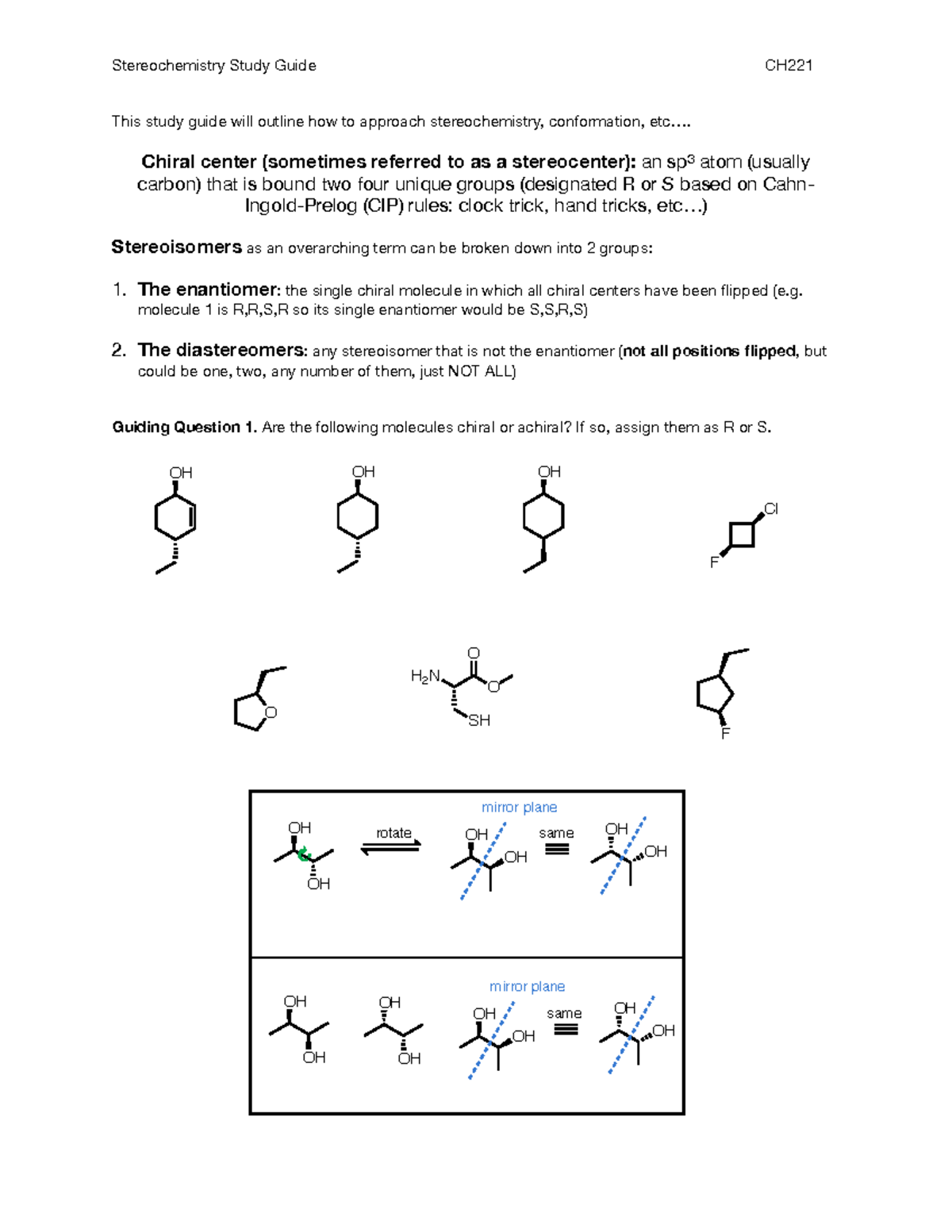 SG7. Stereochemistry Study Guide - This study guide will outline how to ...