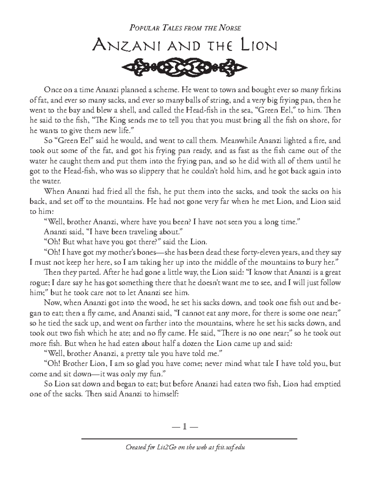 Ananzi and the lion - Lecture notes - Created for Lit2Go on the web at ...