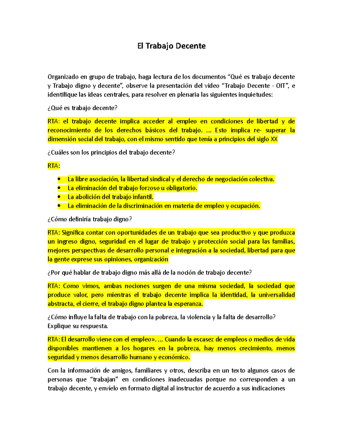 EL Trabajo Decente - El Trabajo Decente Organizado en grupo de trabajo ...