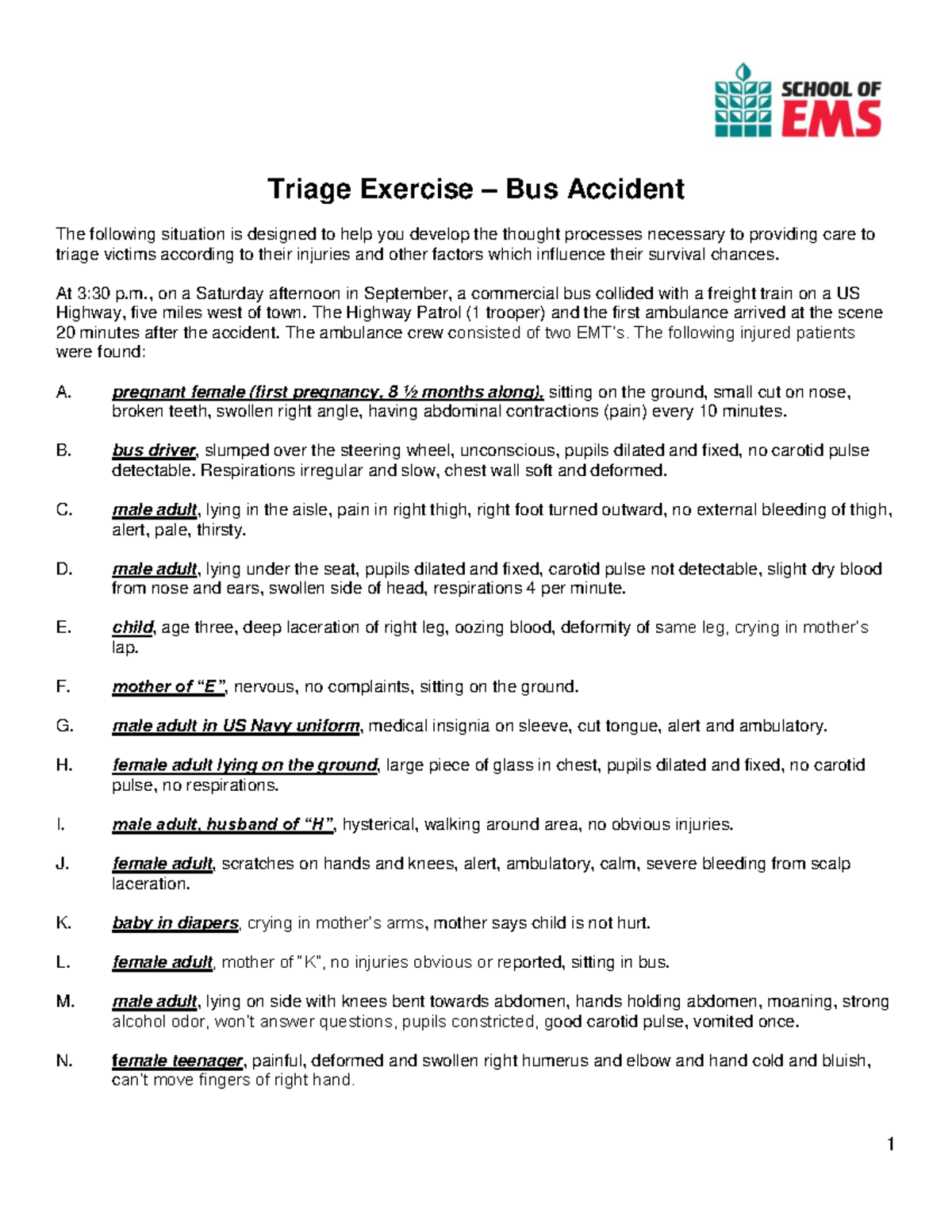 Bus Accident Triage Exercise 04-2012 - 1 Triage Exercise – Bus Accident ...