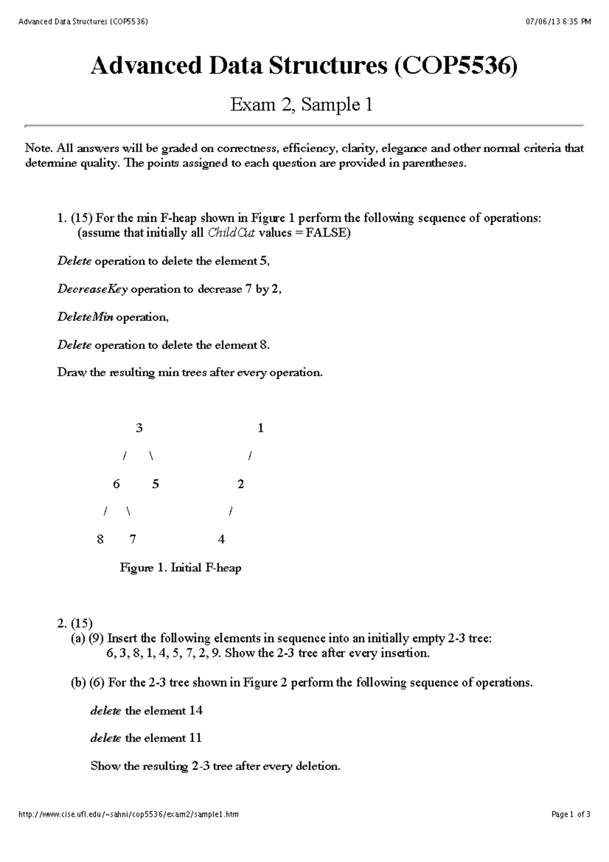 2013 sample 1 exam2 - Advanced Data Structures (COP5536) 07/06/13 6:35 ...