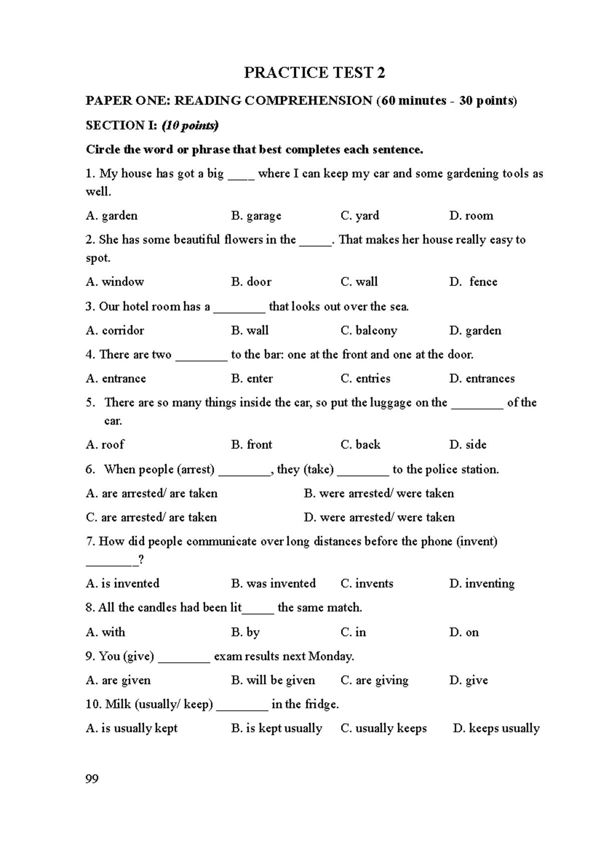 1664414942304 Test 2 - ví dụ về bài mẫu - PRACTICE TEST 2 PAPER ONE ...