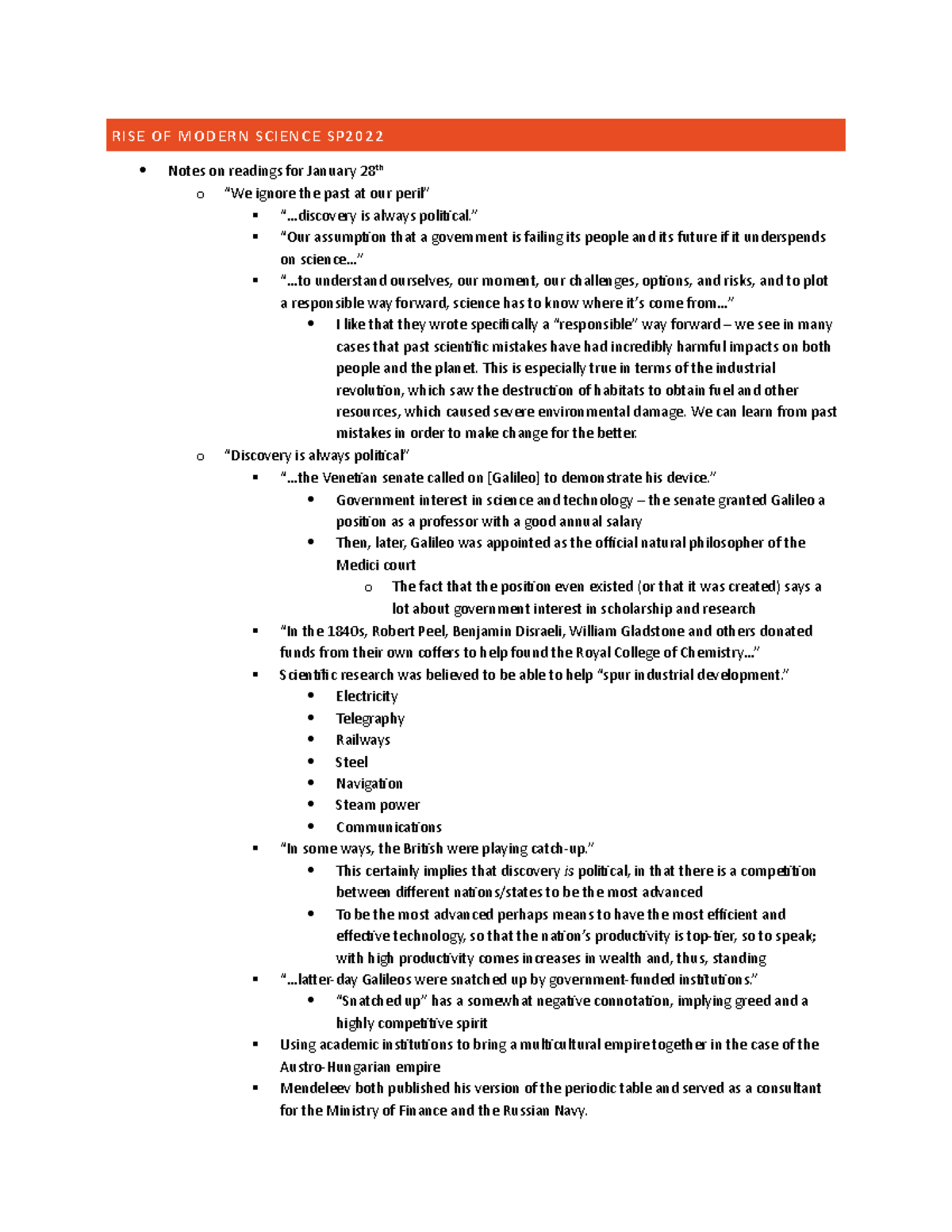 Rise of Modern Science SP2022 - RISE OF MODERN SCIENCE SP Notes on ...