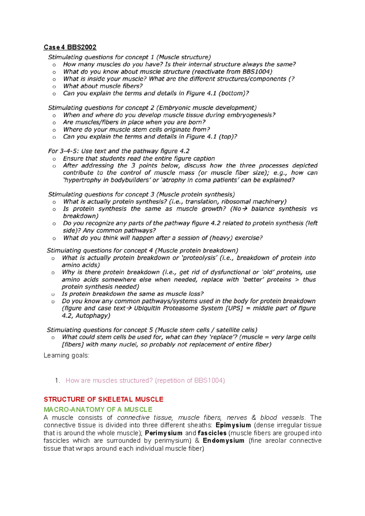 Case 4 BBS2002 - Case 4 BBS Learning goals: How are muscles structured ...
