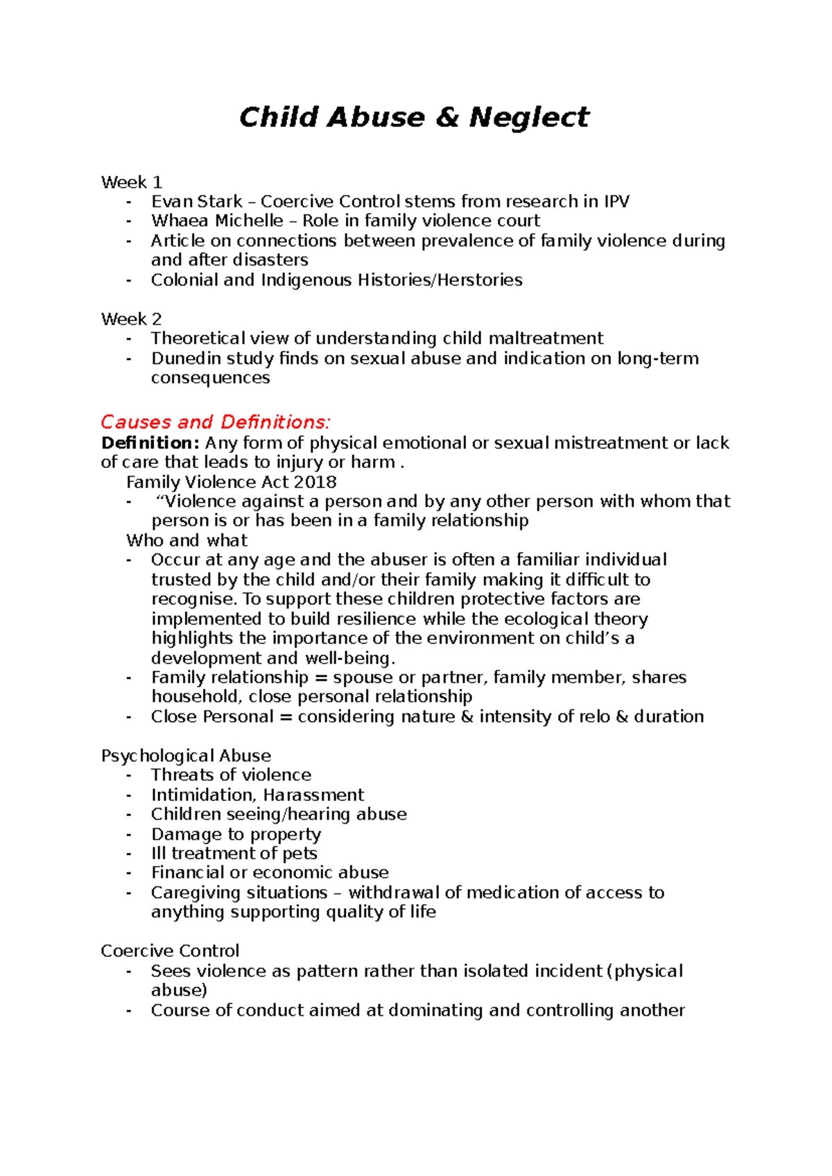 HSRV online test cheat sheet - Child Abuse & Neglect Week 1 - Evan ...