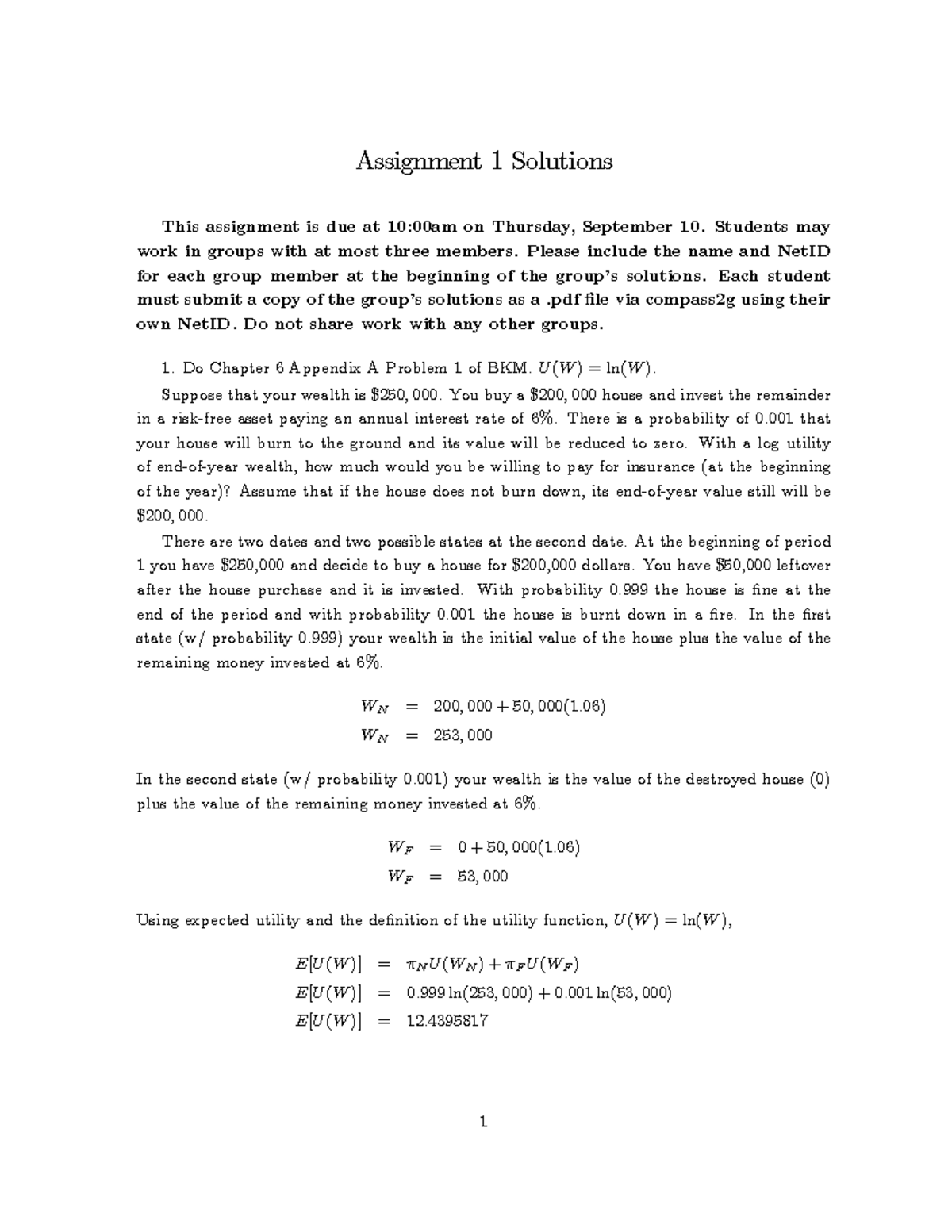 Chap. 6 Assignment - Assignment 1 Solutions This assignment is due at ...