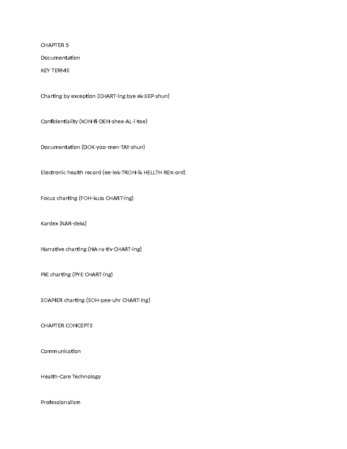 Foundations 5 Documentation Chapter 5 Documentation Key Terms Charting By Exception Chart