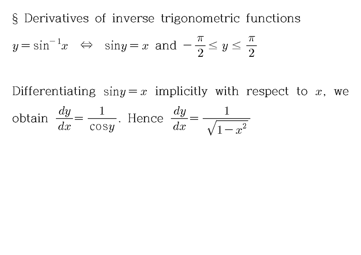 3장6절 - adffdasf - § Derivatives of inverse trigonometric functions sin ...