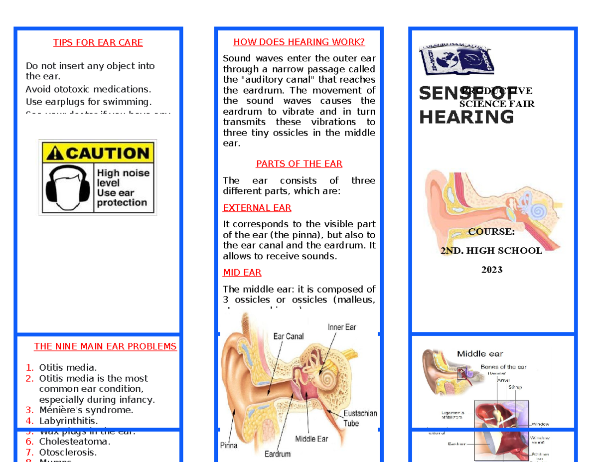 Triptico OIDO Final JULI Ingles - TIPS FOR EAR CARE Do not insert any ...
