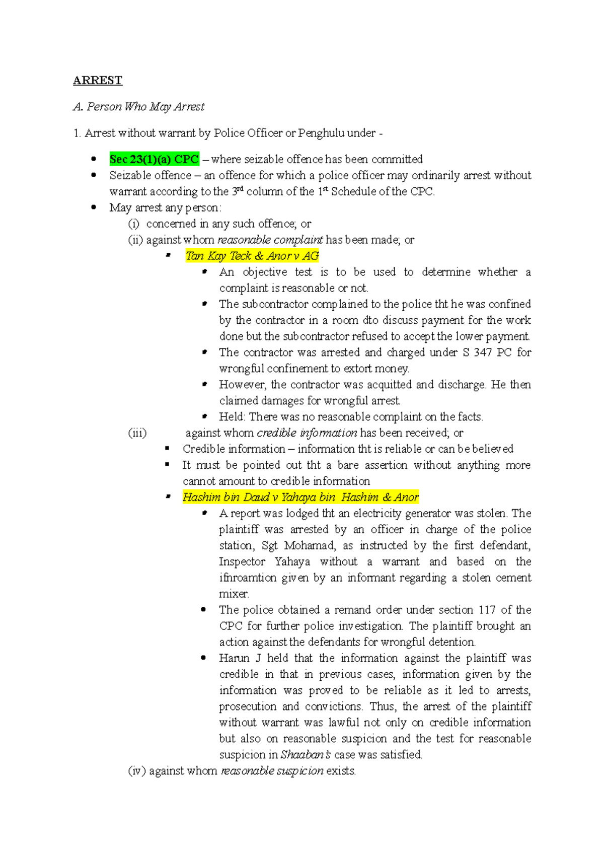 Chapter 3 - Arrest - Lecture notes 3 - ARREST A. Person Who May Arrest ...
