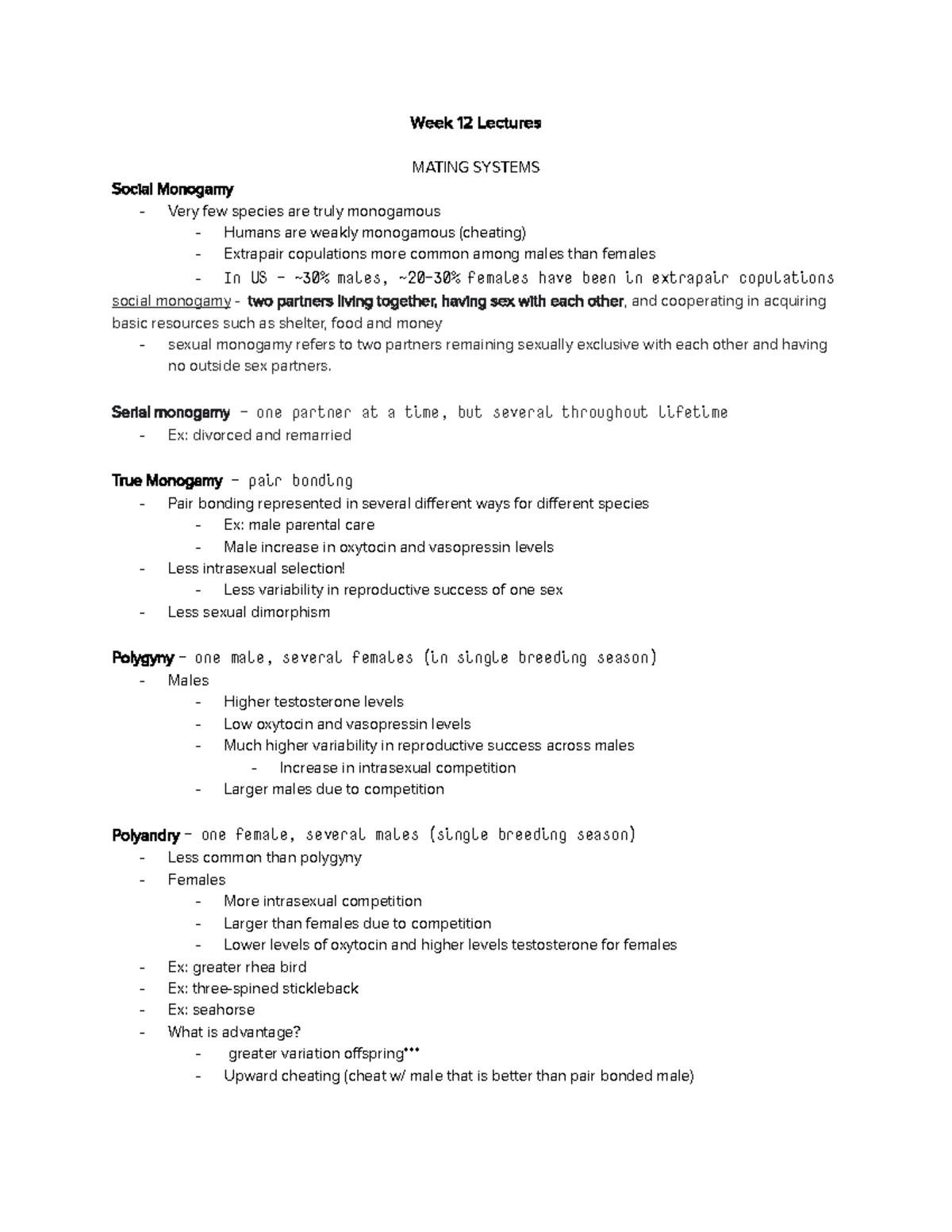 Evolution Week 12 - Mating Systems, Mate Guarding, Sperm Competition ...
