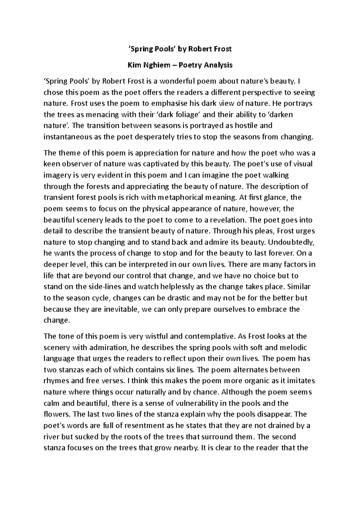 Spring Pools Poet biographies - ‘Spring Pools’ by Robert Frost Kim ...