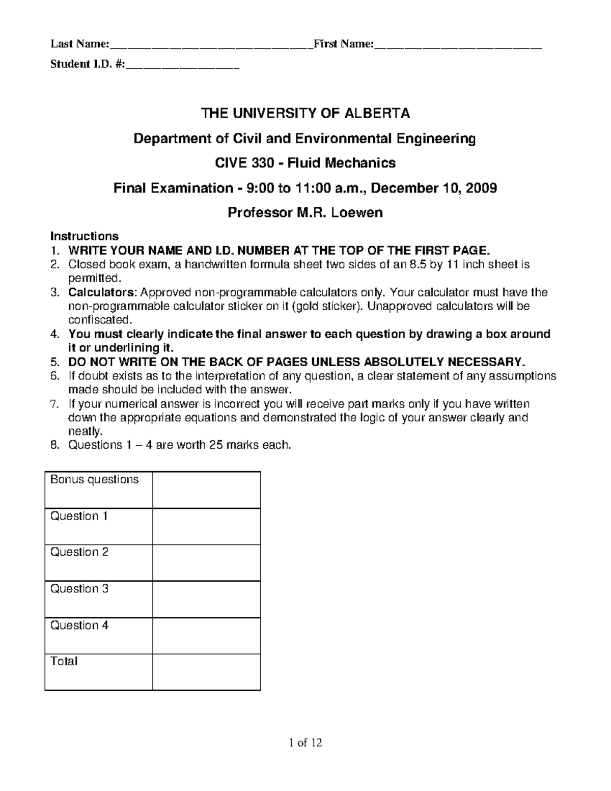 Exam 10 December 2009 Questions And Answers Warning Decodescan Unexpected Mcu Data