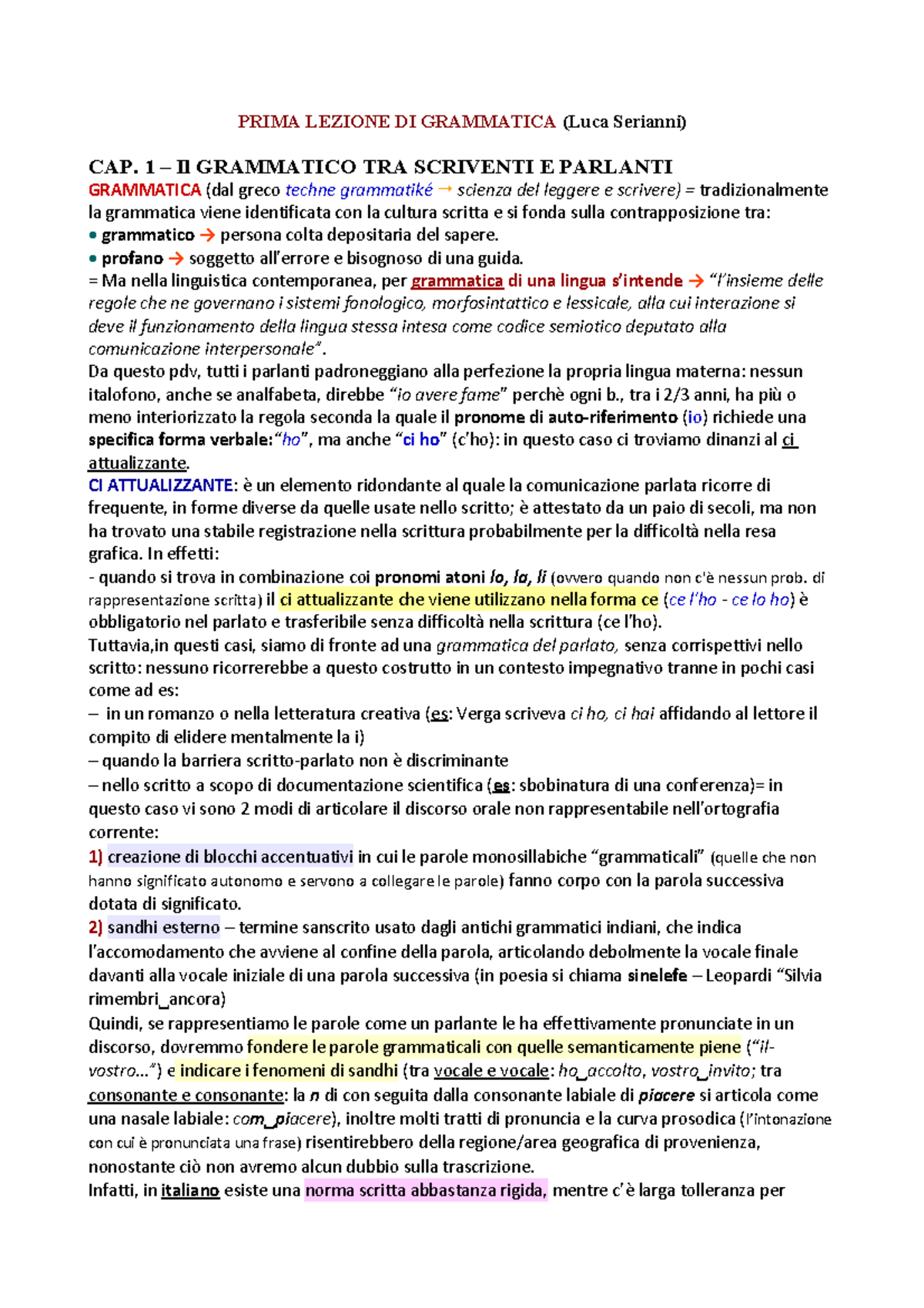 Docsity riassunto l serianni prima lezione di grammatica - PRIMA LEZIONE DI GRAMMATICA (Luca ...