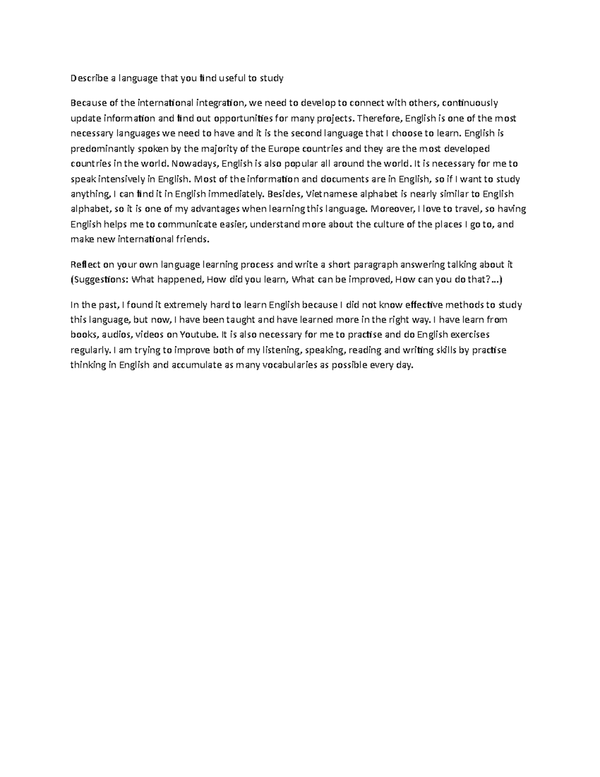 Describe a language that you find useful to study - Therefore, English ...