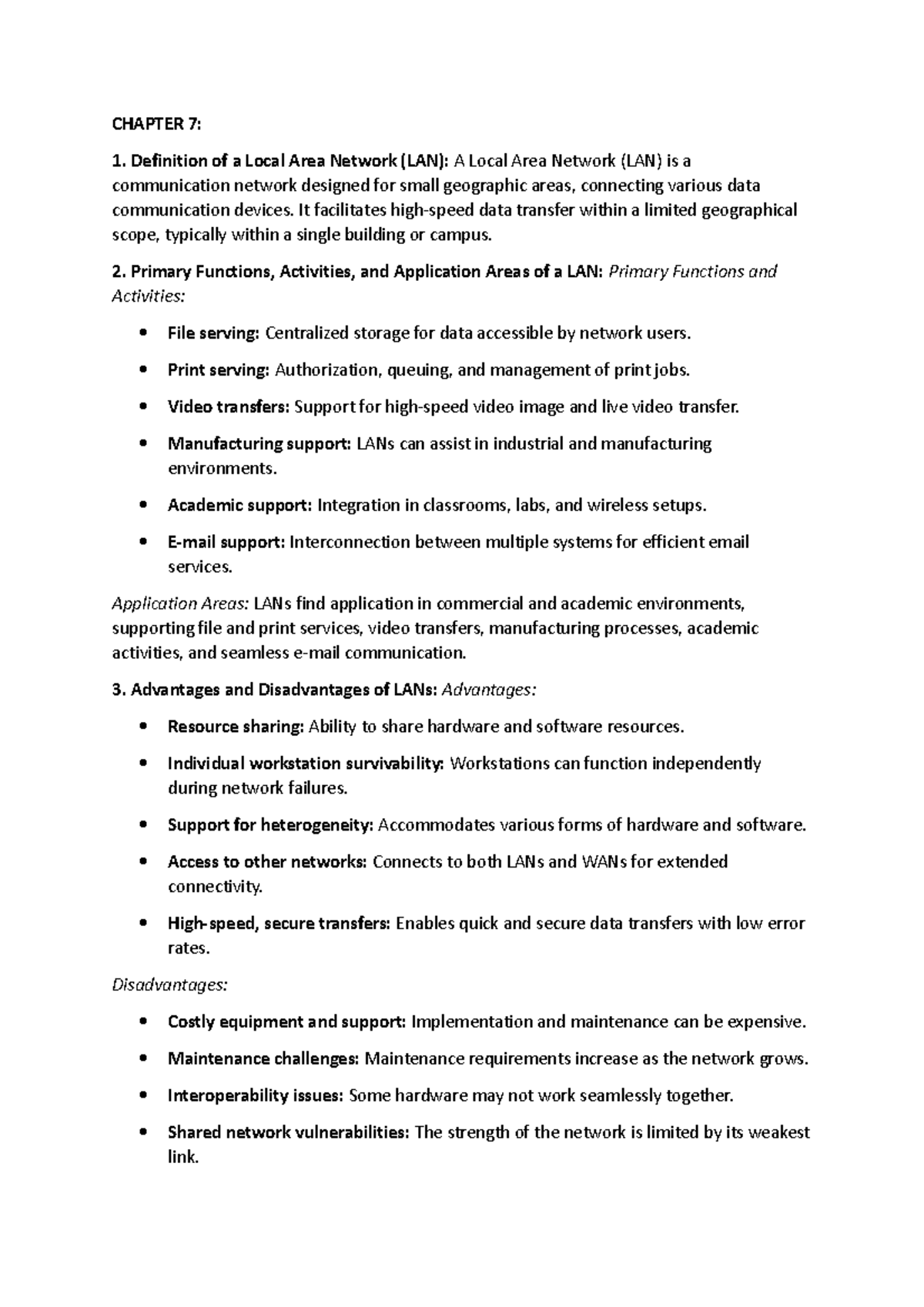 225 EXAM CH 7-12 - SUMMARY - CHAPTER 7: Definition of a Local Area ...
