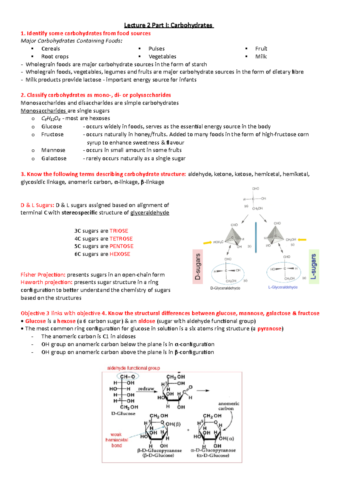 Week 2 Lecture Notes Carbohydrates and Dietary Fibres - Lecture 2 Part ...