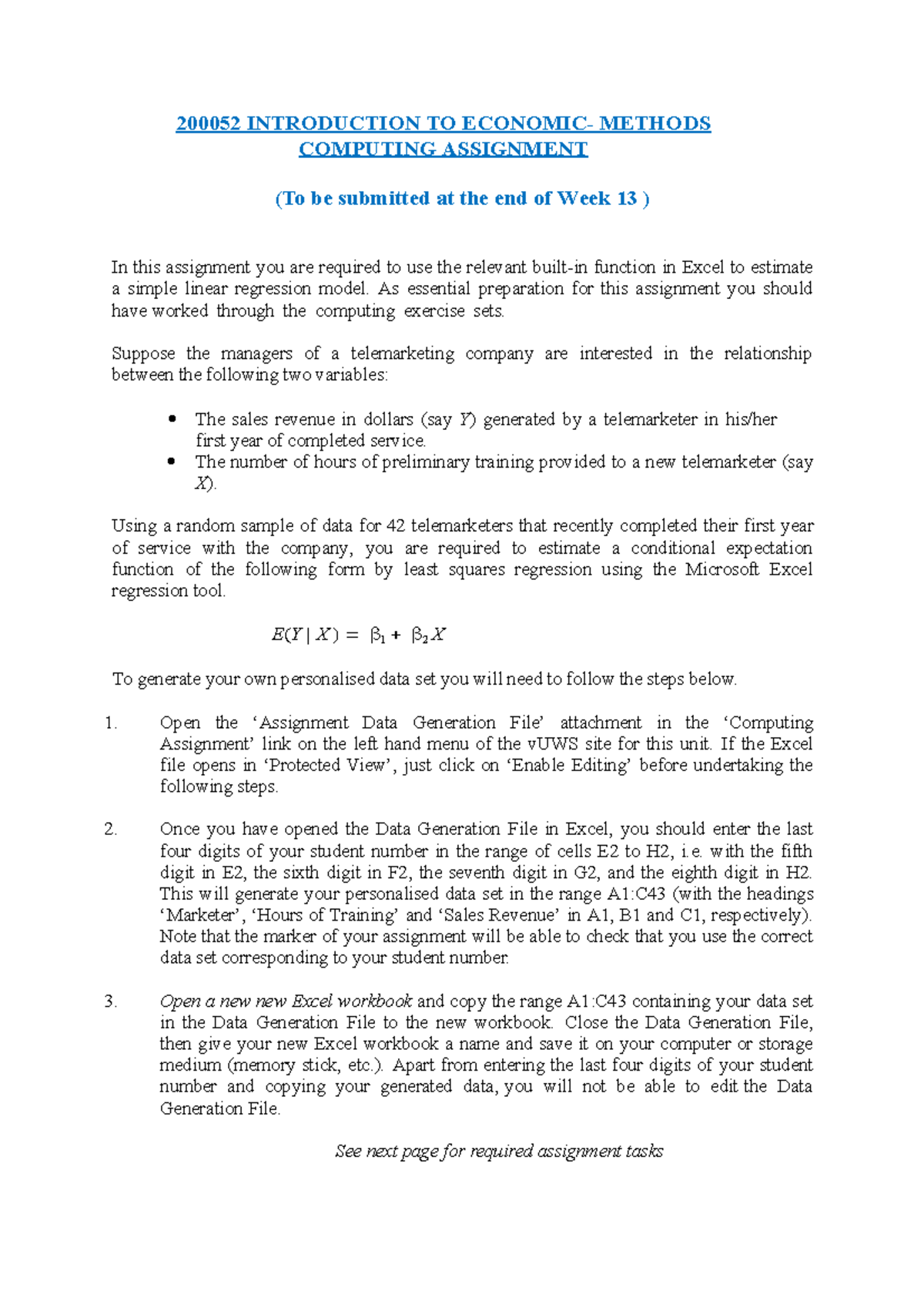 ECON1006 Computing Assignment Autumn 2022 - 2 00 0 5 2 INT R O DU C TION TO E C O N O M IC- M ...