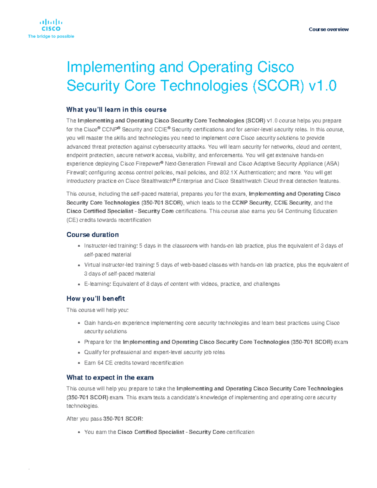 Implementing And Operating Cisco Security Core Technologies Scor