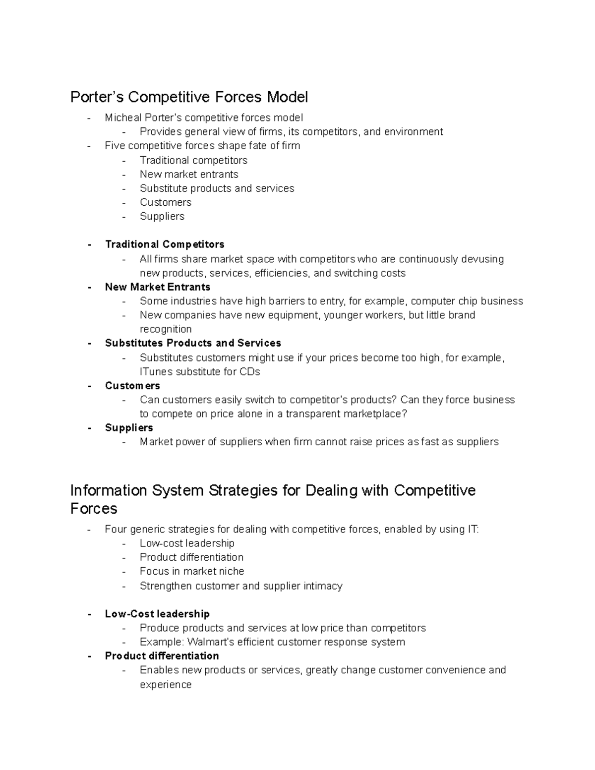 Session #11 - notes - Porter’s Competitive Forces Model Micheal Porter ...