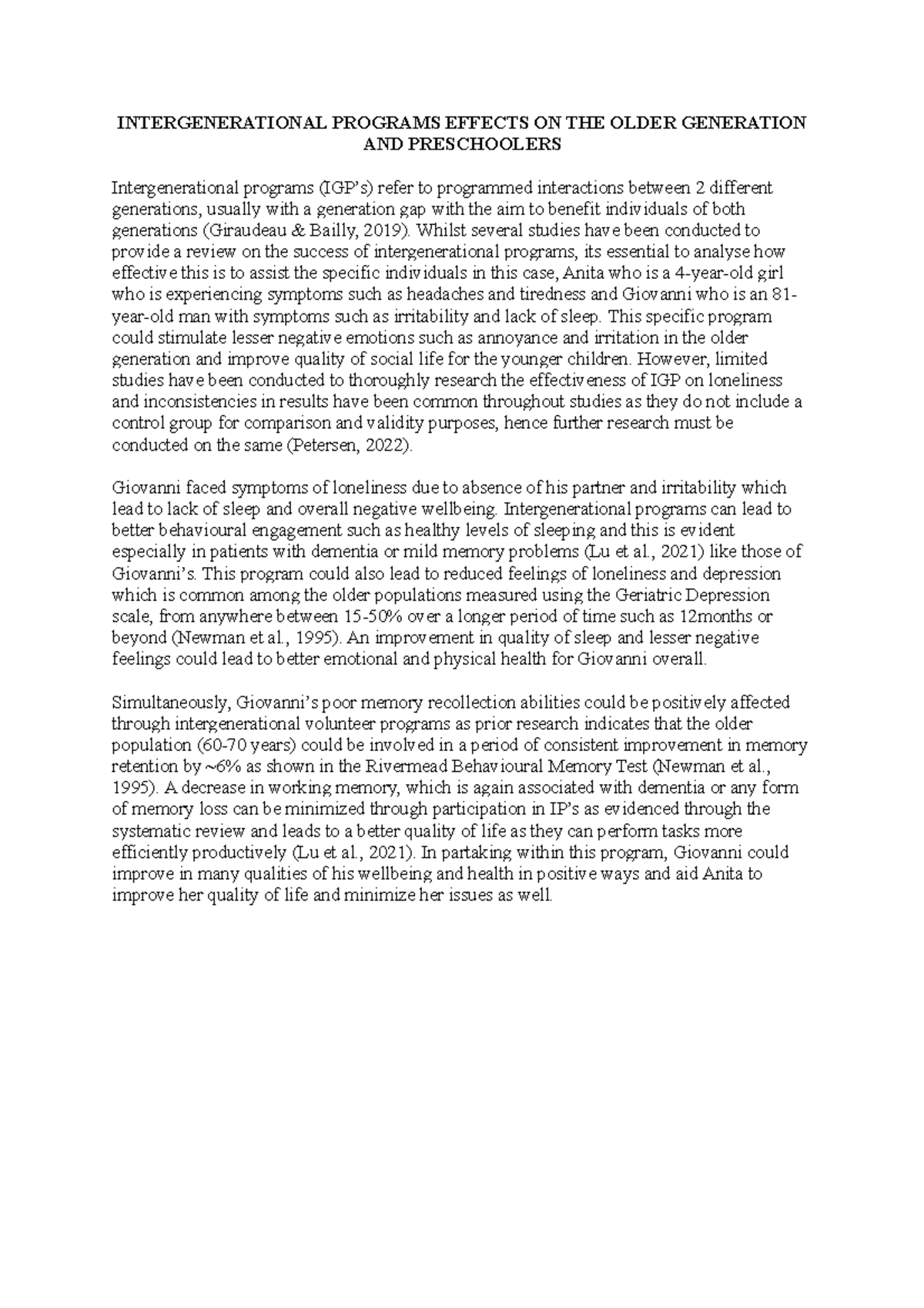 Intergenerational Programs Effects ON THE Older Generation AND ...