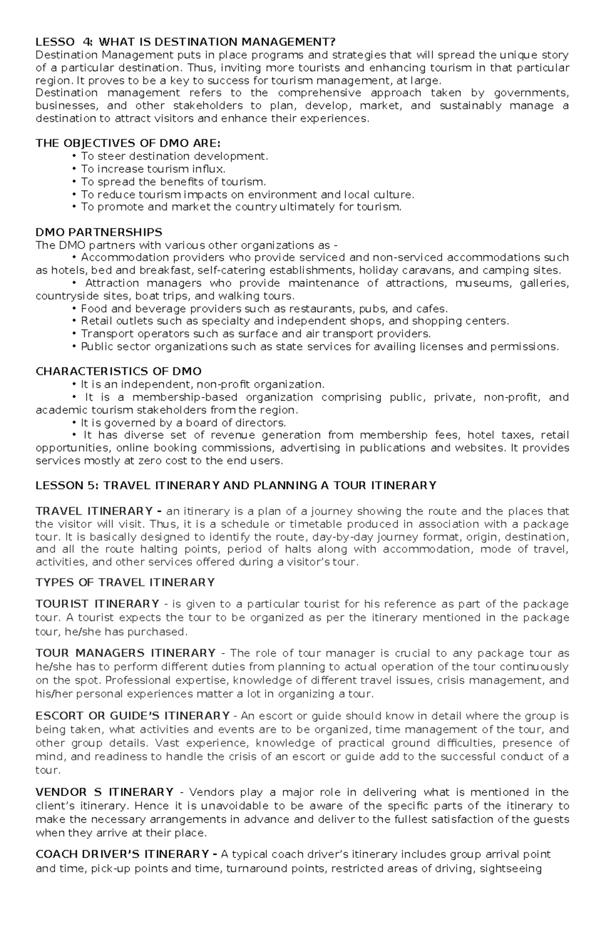 TMPE 1 FINALS COVERAGE - LESSO 4: WHAT IS DESTINATION MANAGEMENT ...