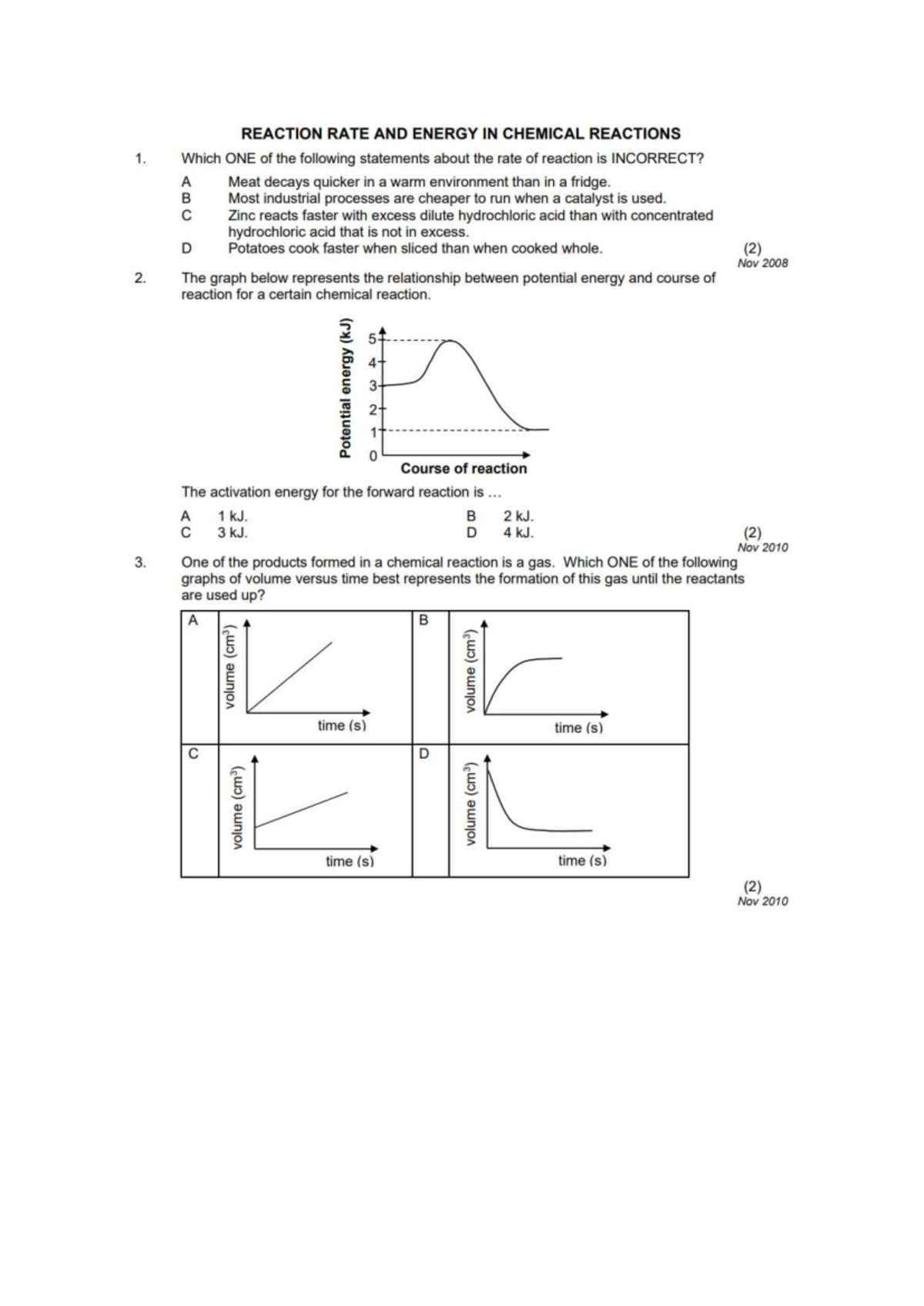 Rates & Chemical Equilibrium Revision & Consolidation - REACTION RATE ...