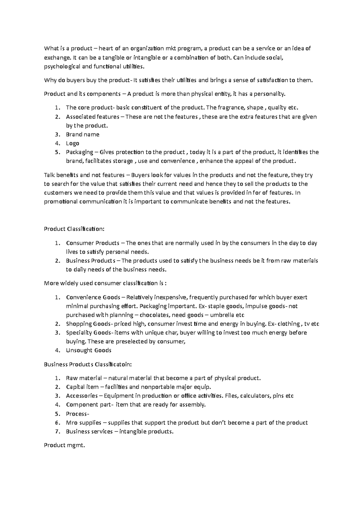 Marketing Notes - What is a product – heart of an organization mkt ...