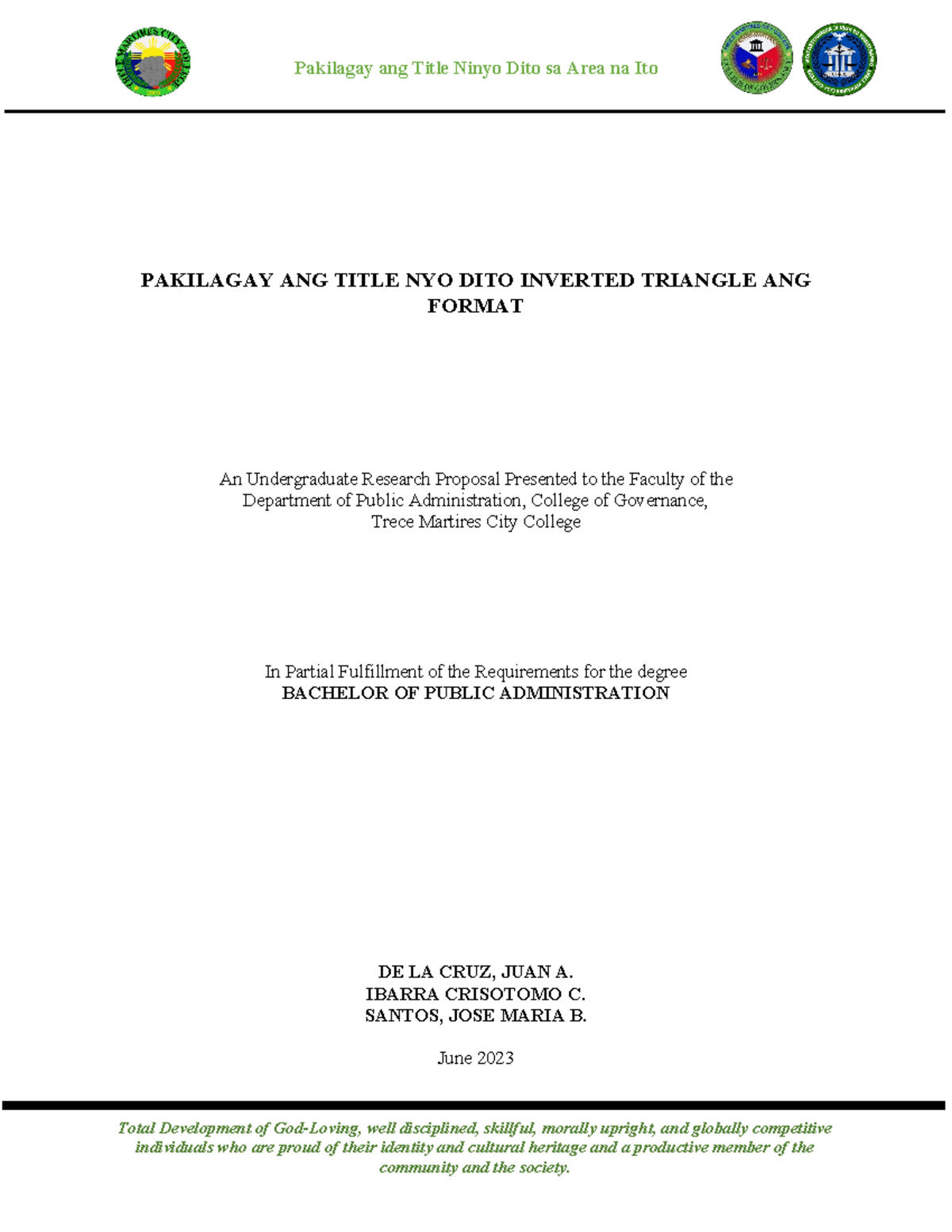 Title page format and approval sheet - Pakilagay ang Title Ninyo Dito ...