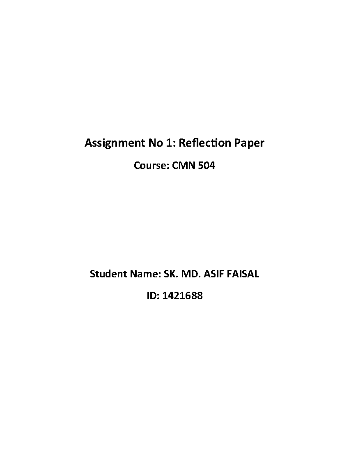 459350800 Assignment No 1 Reflection Paper - Assignment No 1 ...