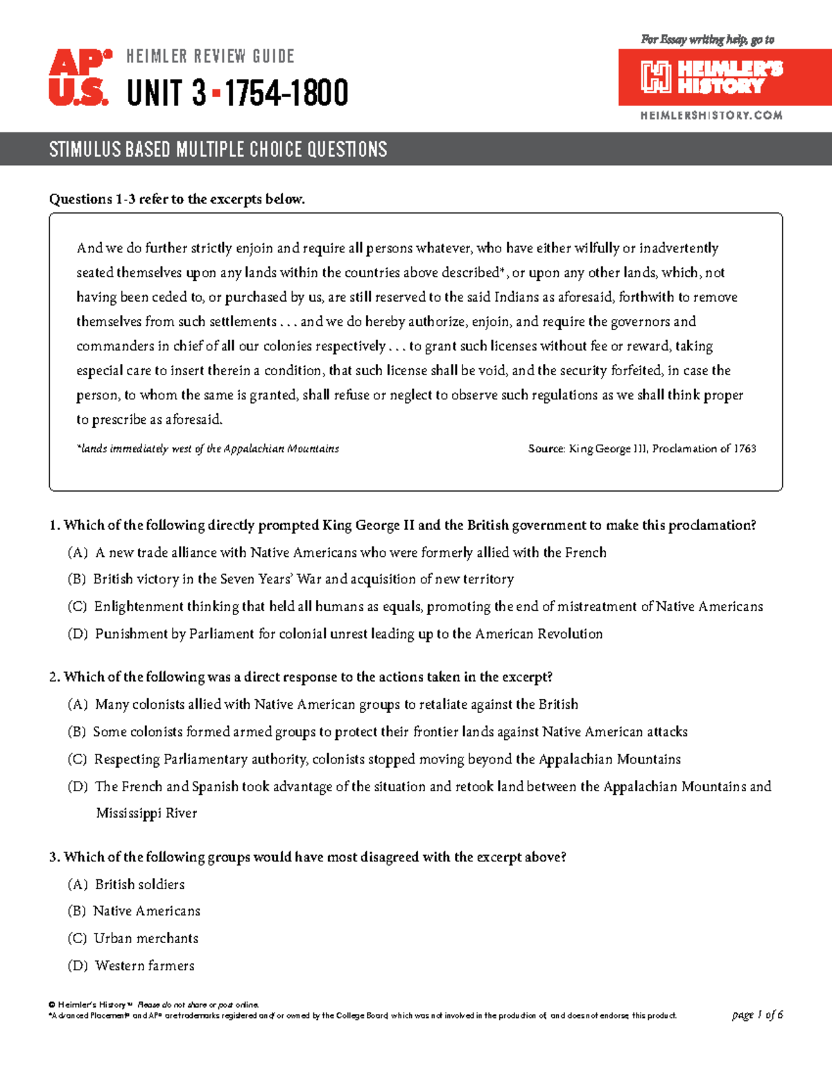 AP US HRG Unit 3 MCQ - lhk lhl jhhlh j hh l - UNIT 3 1754- STIMULUS B A ...