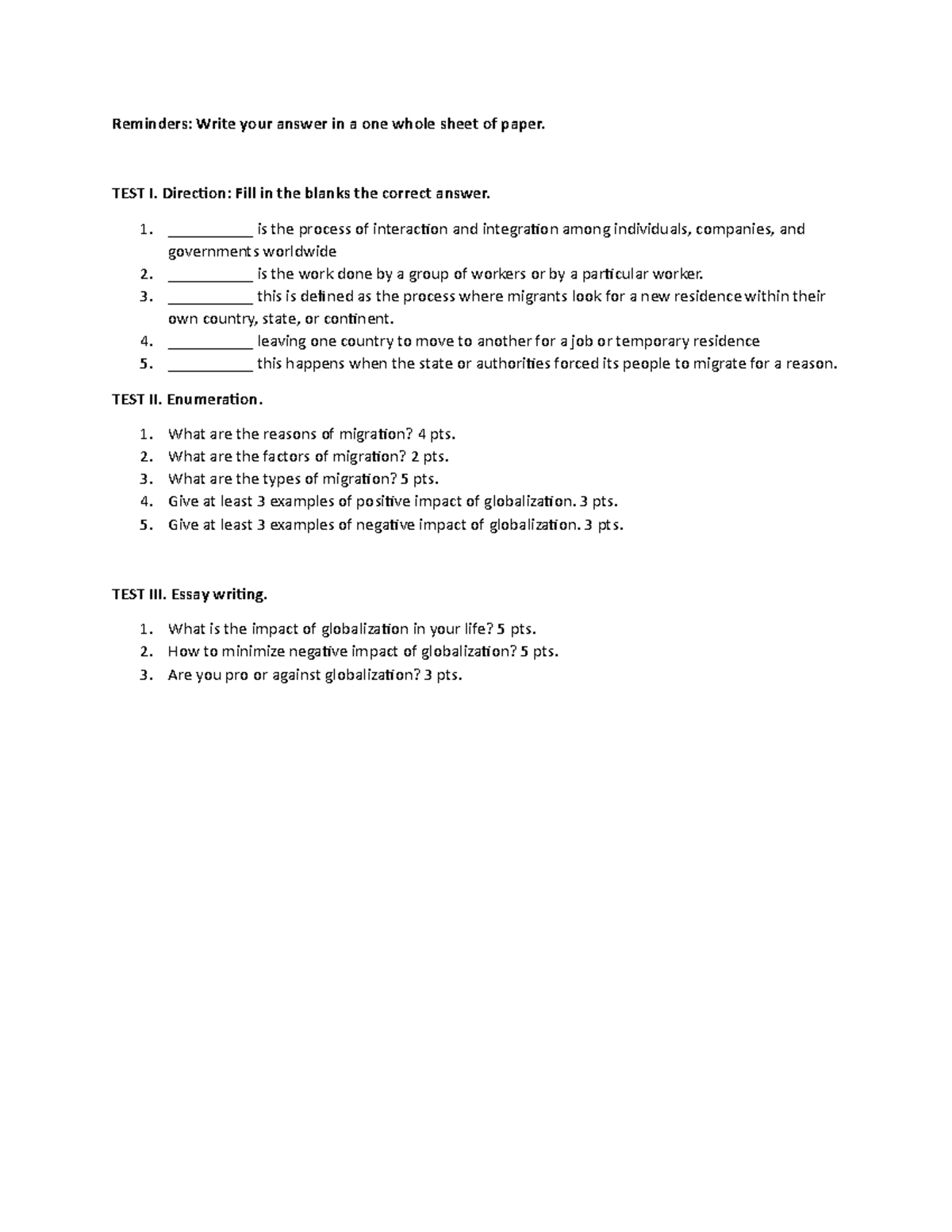 First-Activity - First-Activity - Reminders: Write your answer in a one ...