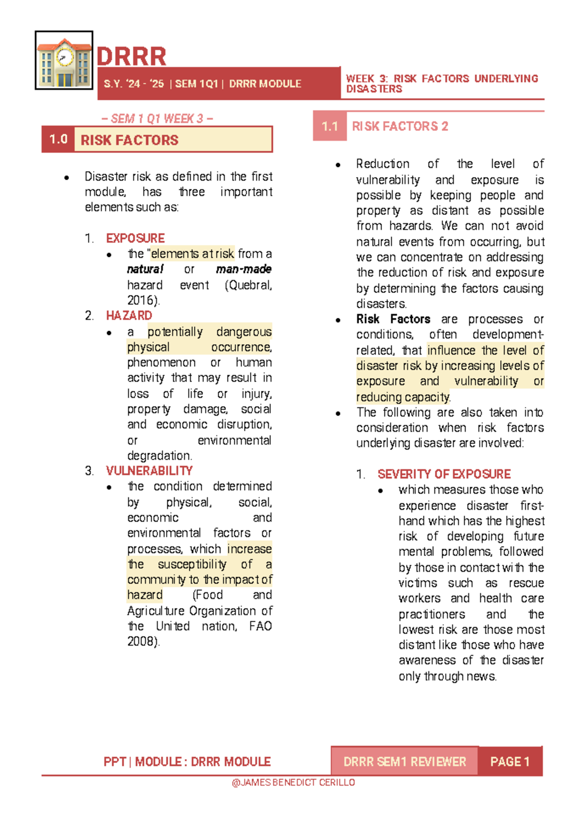 DRRR Notes 4 - S. ‘24 - ‘25 | SEM 1Q1 | DRRR MODULE WEEK 3: RISK ...