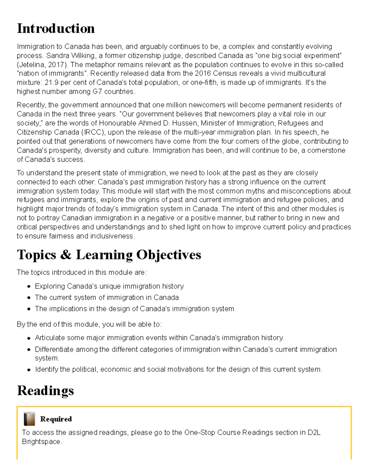 CINT915, Module 2 - Introduction - Introduction Immigration to Canada ...