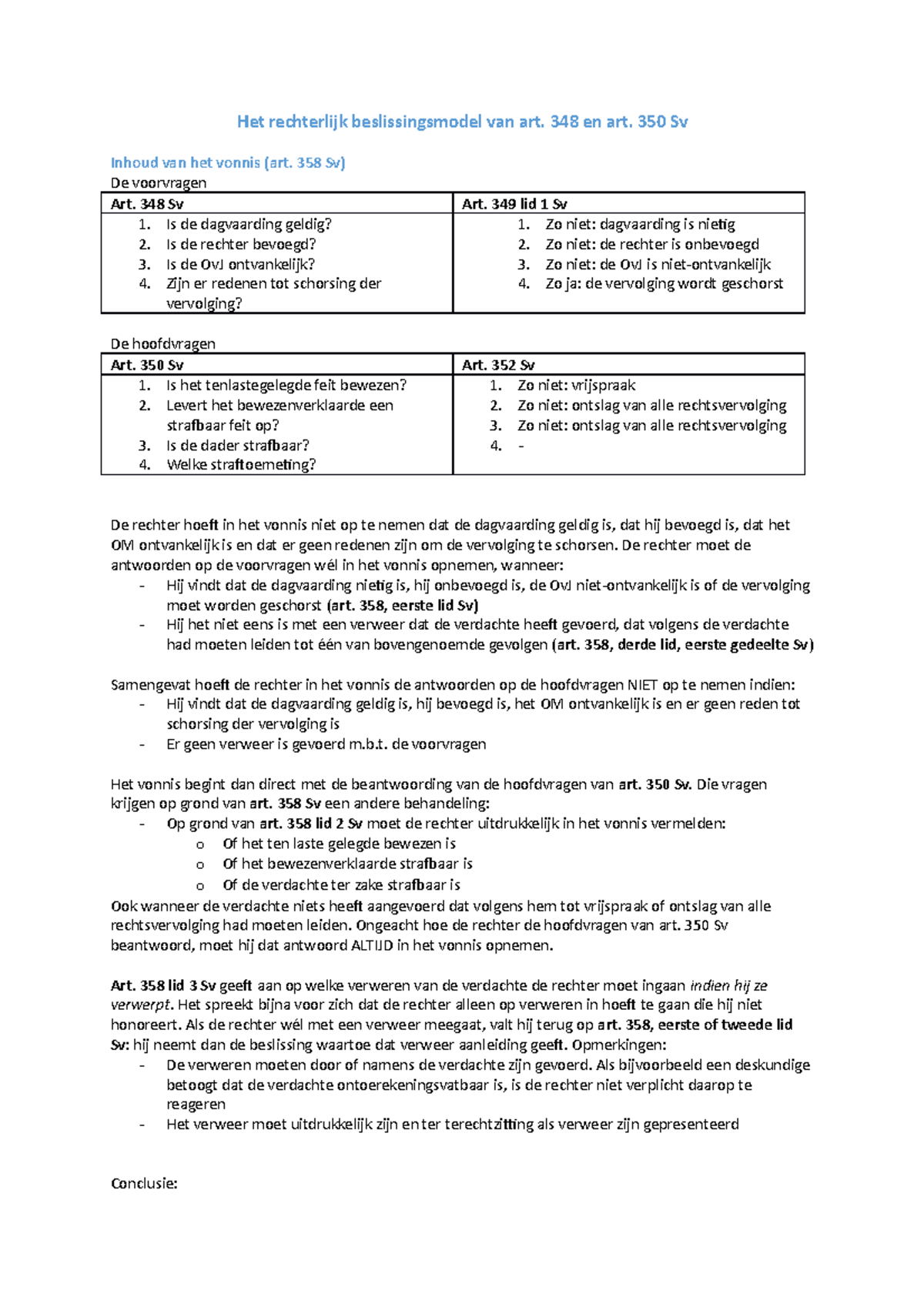 Het rechterlijk beslissingsmodel - 348 en art. 350 Sv Inhoud van het ...
