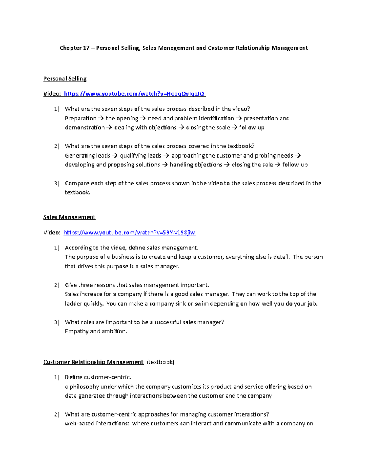 Ch 17 Personal Selling, Sales management and CRM - Chapter 17 ...