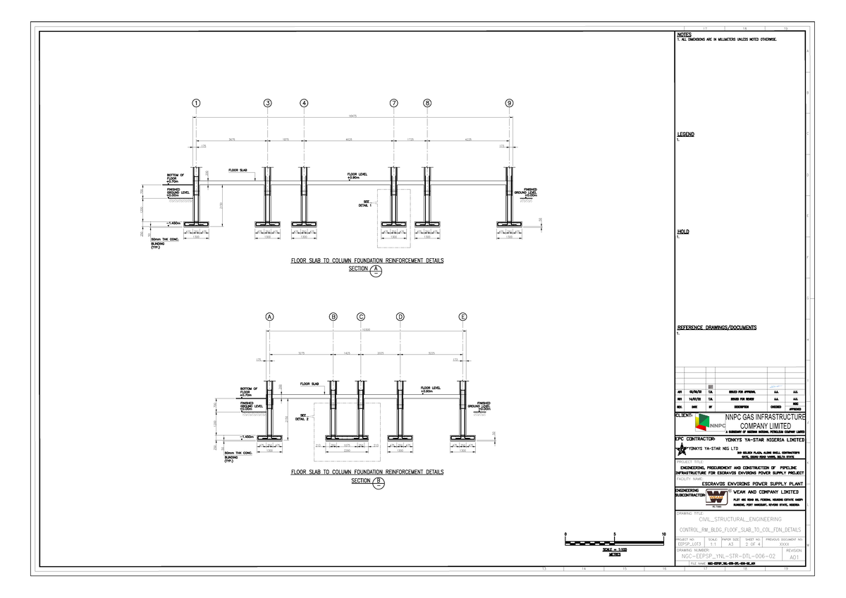 Control Building Floor Slab to Foundation Column Details to laminate ...