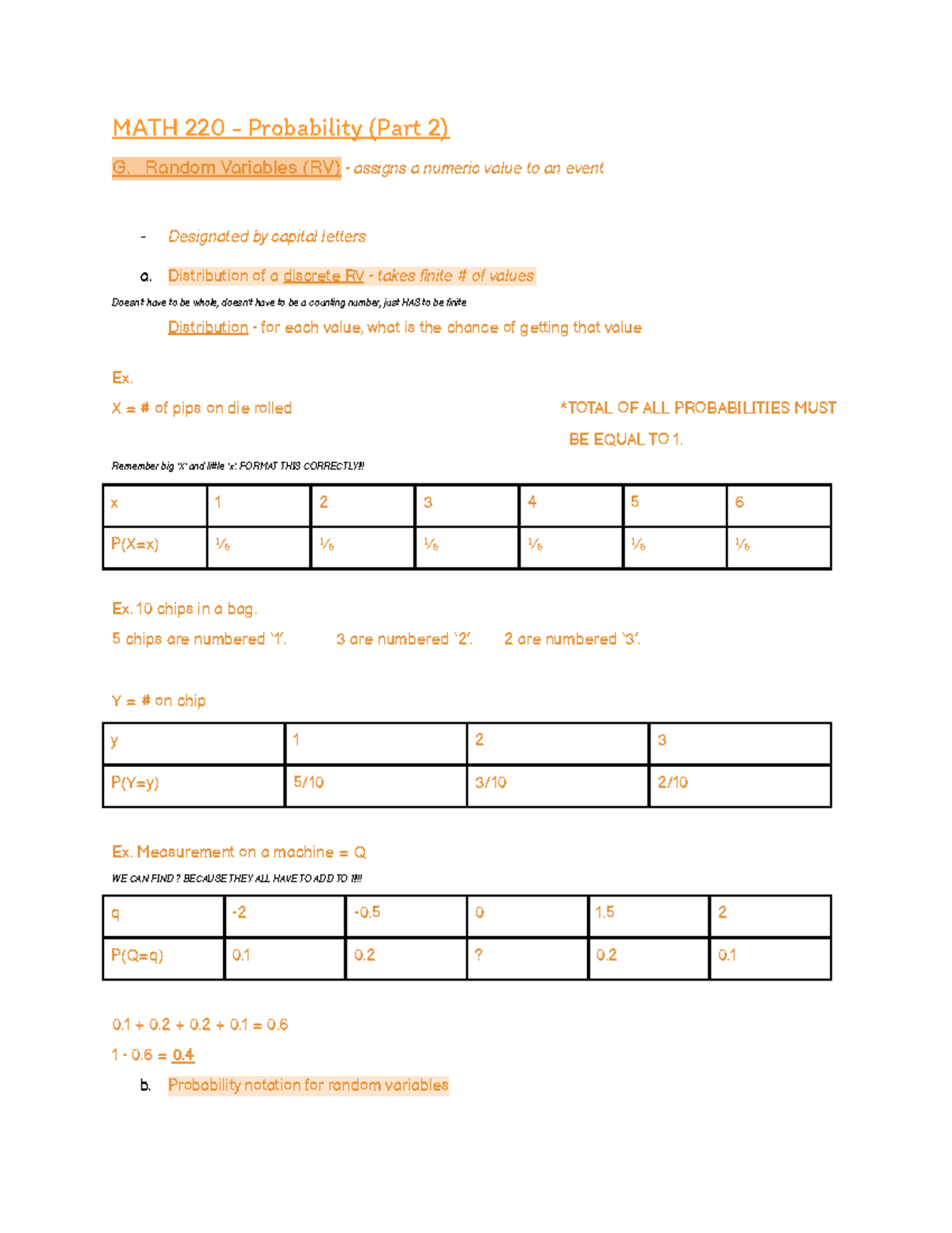 MATH220 - Probability Notes - MATH 220 - Probability (Part 2) G. Random ...