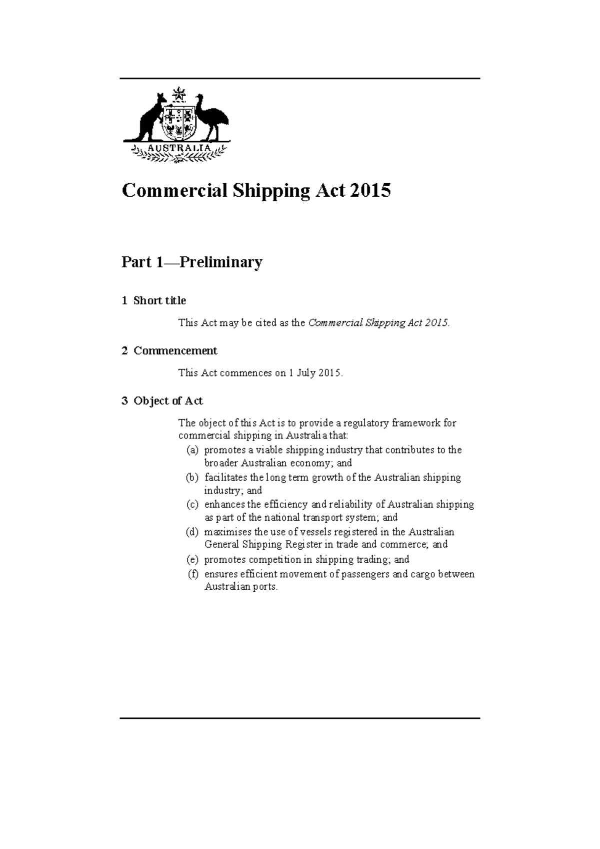 Shipping legislation - Commercial Shipping Act 2015 Part 1—Preliminary ...